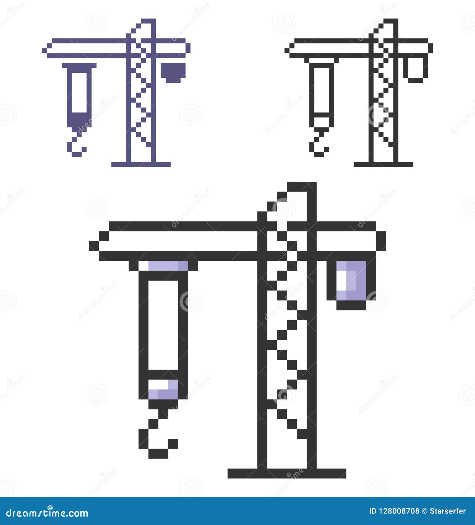 Pixel Icon of Tower Crane in Three Variants Stock Vector - Illustration ...