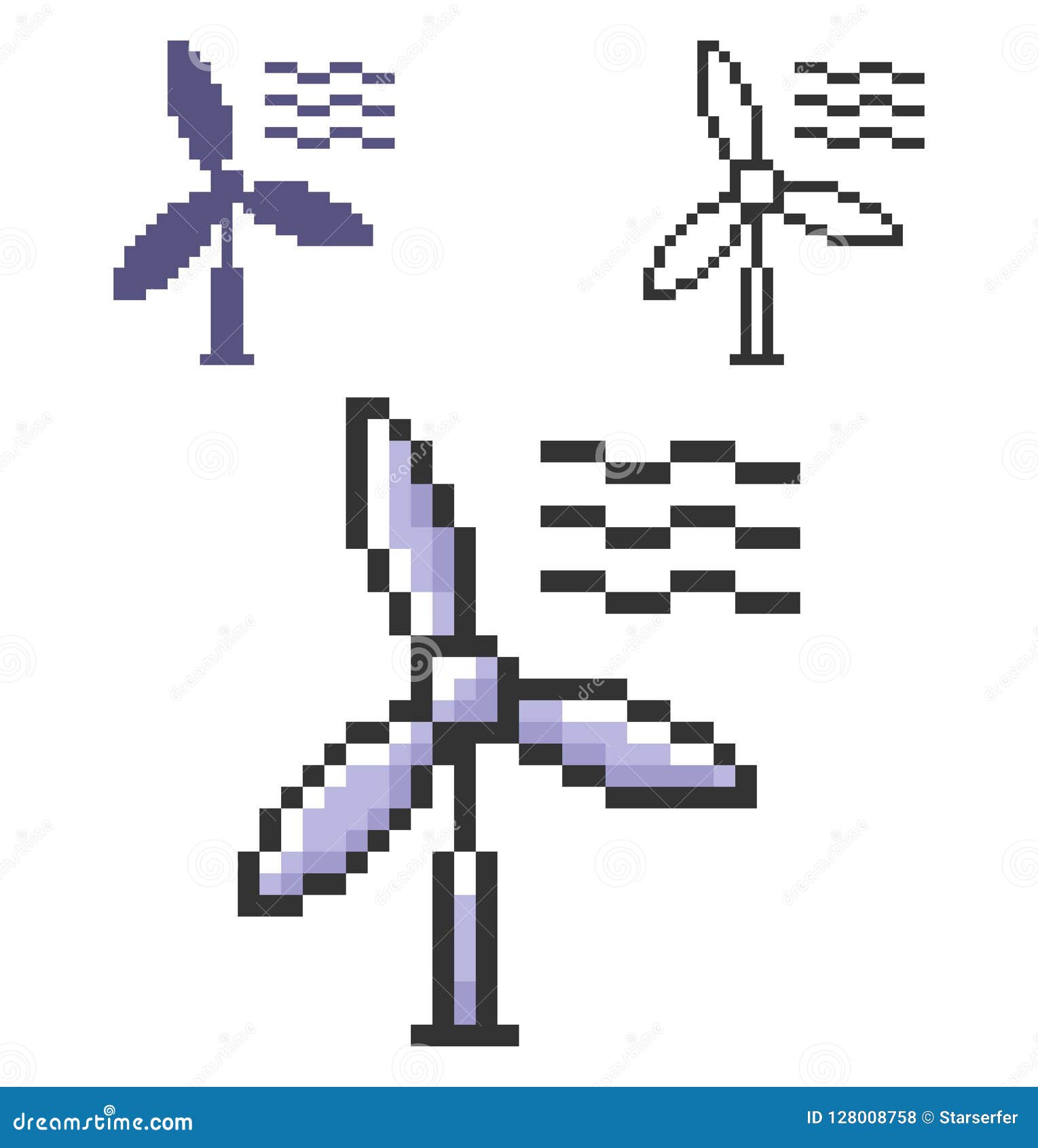 Pixel Icon of Wind Turbine in Three Variants Stock Vector ...