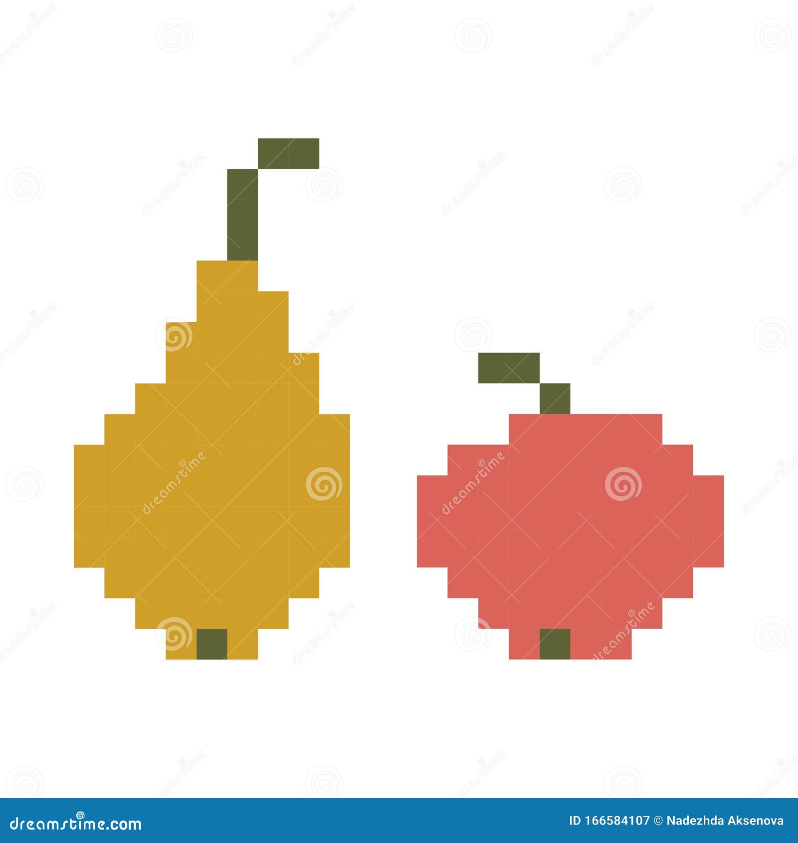 Pixel Image of Fruit, Apple and Pear. Vector Illustration on White ...
