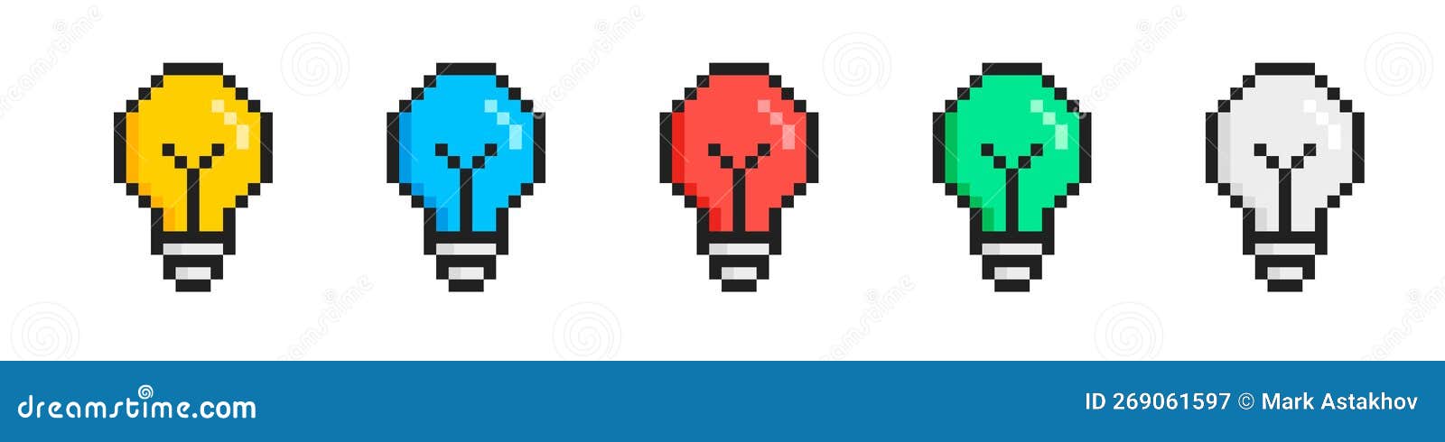 Pixel Lightbulb Collection. Game Element. Pixel Light Bulb Stock ...