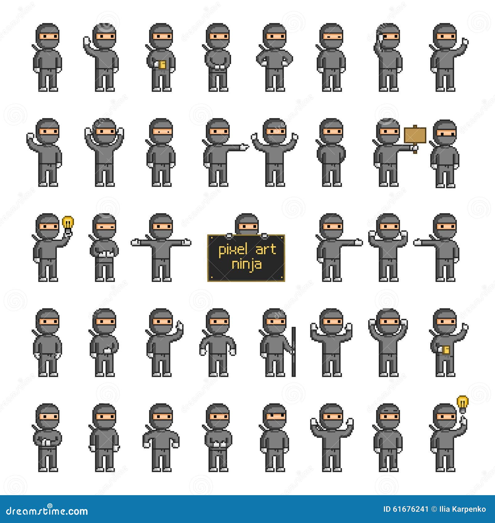 Pixel Little Black Ninja Set Stock Illustration - Illustration of ...