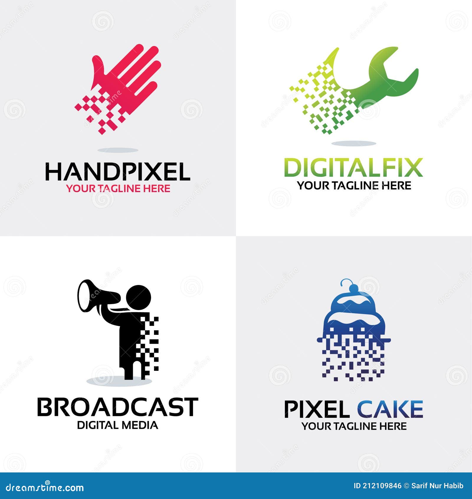 Pixel Logo Design Set Template Collection Stock Vector - Illustration ...