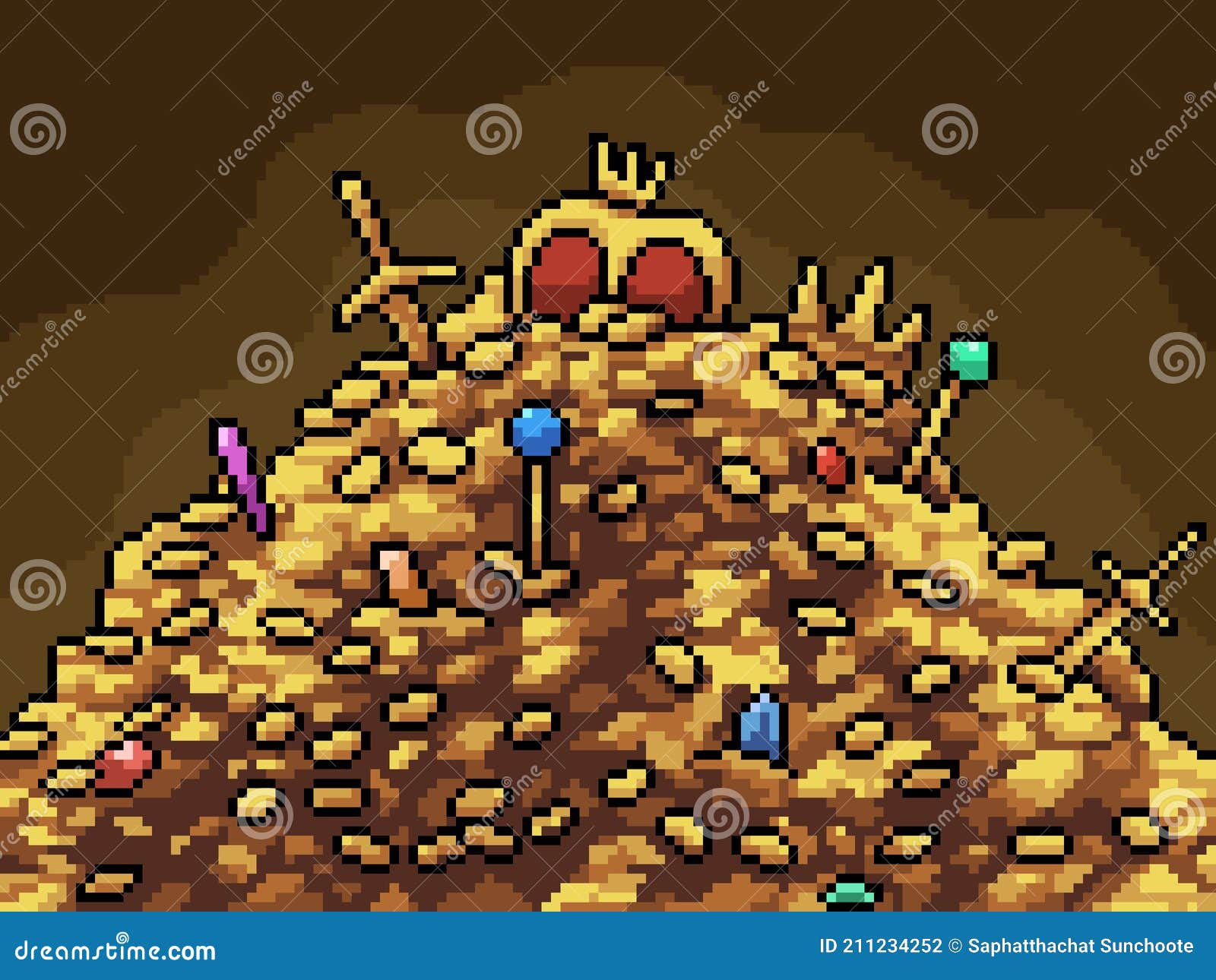 Pixel Art Treasure Pot And Sword In Stone Cartoon Vector ...