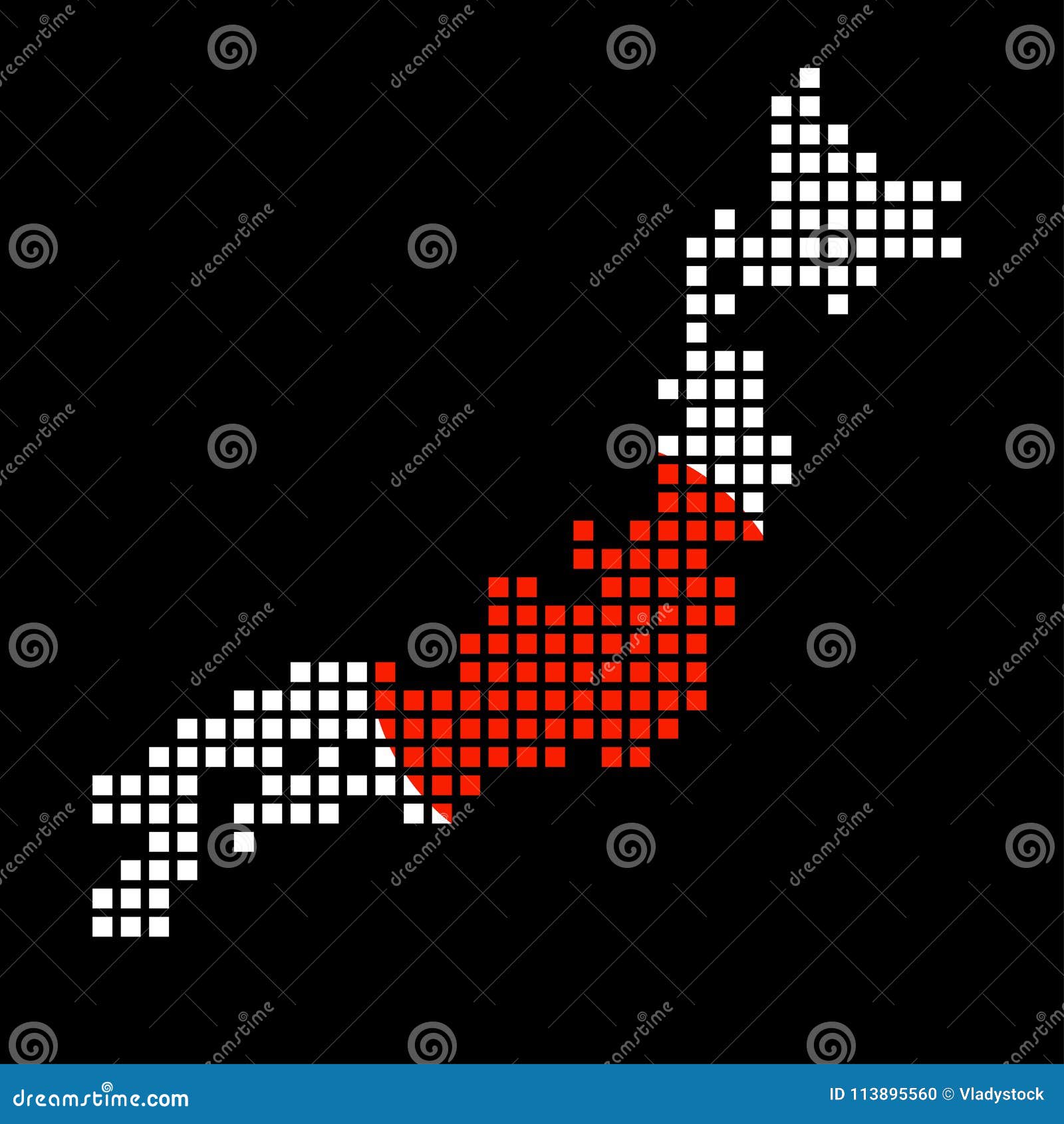 Pixel Map of Japan with the Flag Stock Vector - Illustration of ...
