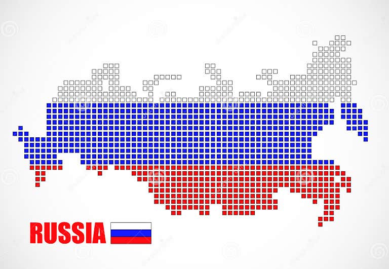 Pixel Map of Russia with the Flag Inside Isolated on White Background ...