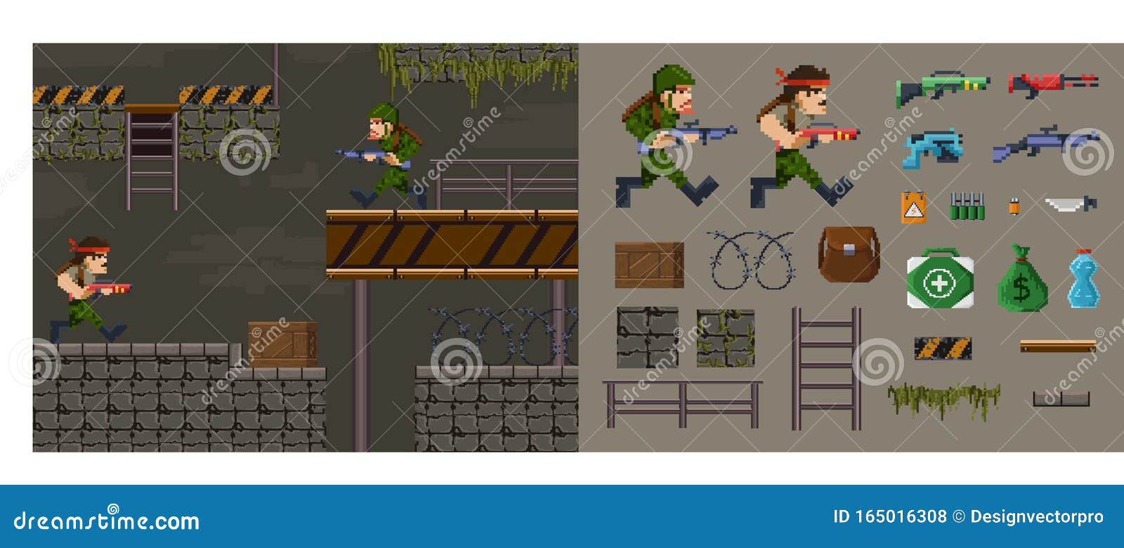 Pixel Military Shooter Character Game Diy Constructor Stock Vector ...