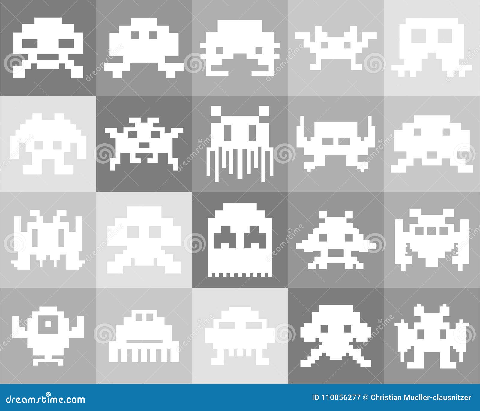 Pixel Monster icon set stock vector. Illustration of outlines - 110056277