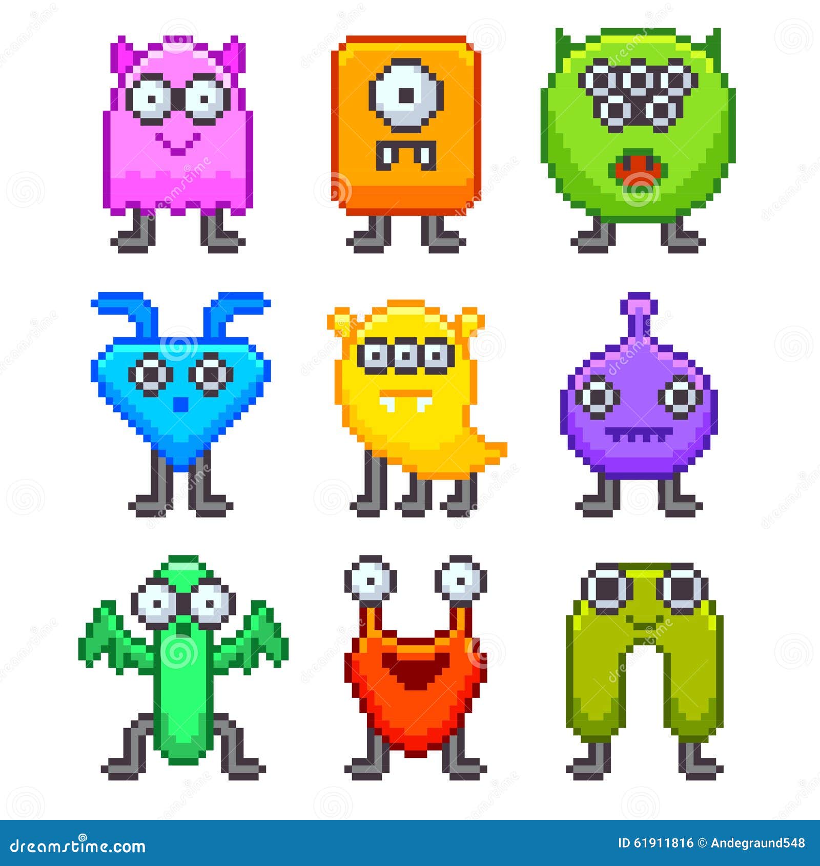 Pixel Monsters for Games Icons Vector Set Stock Vector - Illustration ...