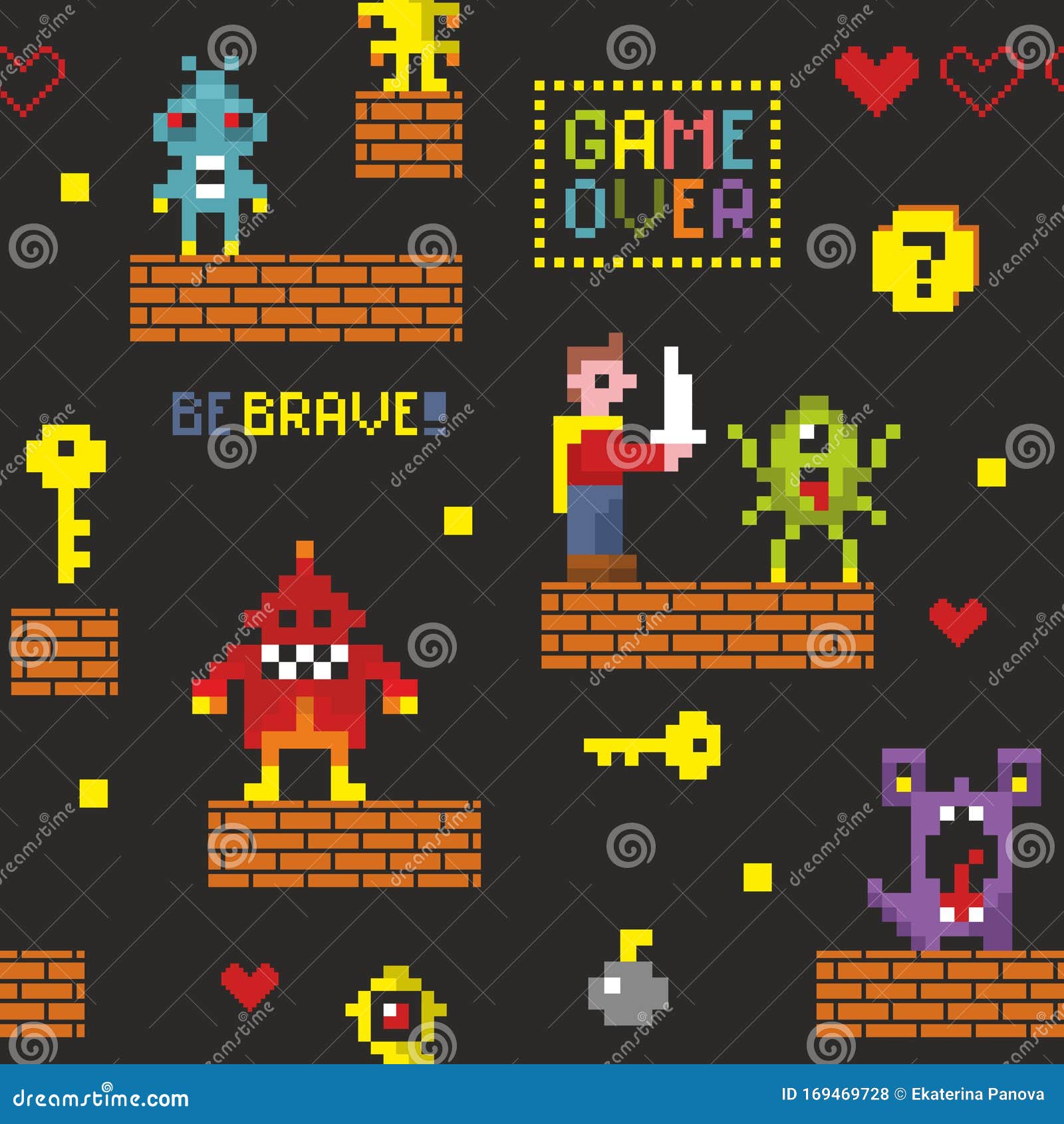 Endless Wallpaper With Cute Monsters, Robots And Circles. Vector ...