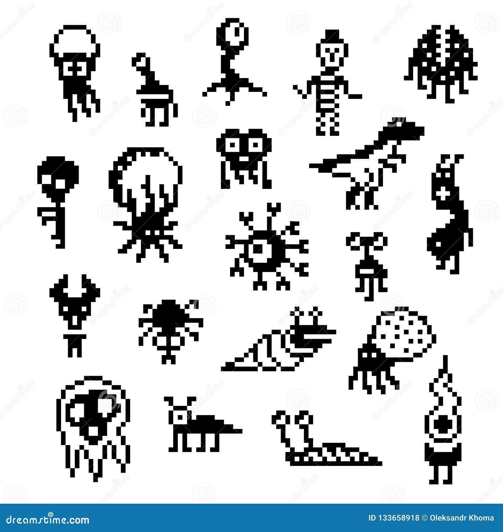 Pixel Monsters Vector Icon Set Stock Vector - Illustration of fantastic ...