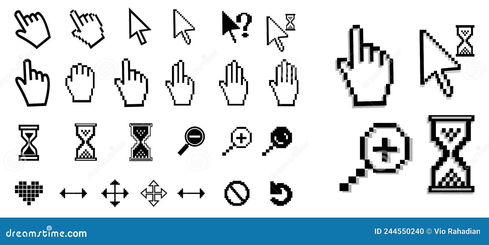 Pixel Mouse Cursor And Hand Pointer Icon. Clipart Image Cartoon Vector ...