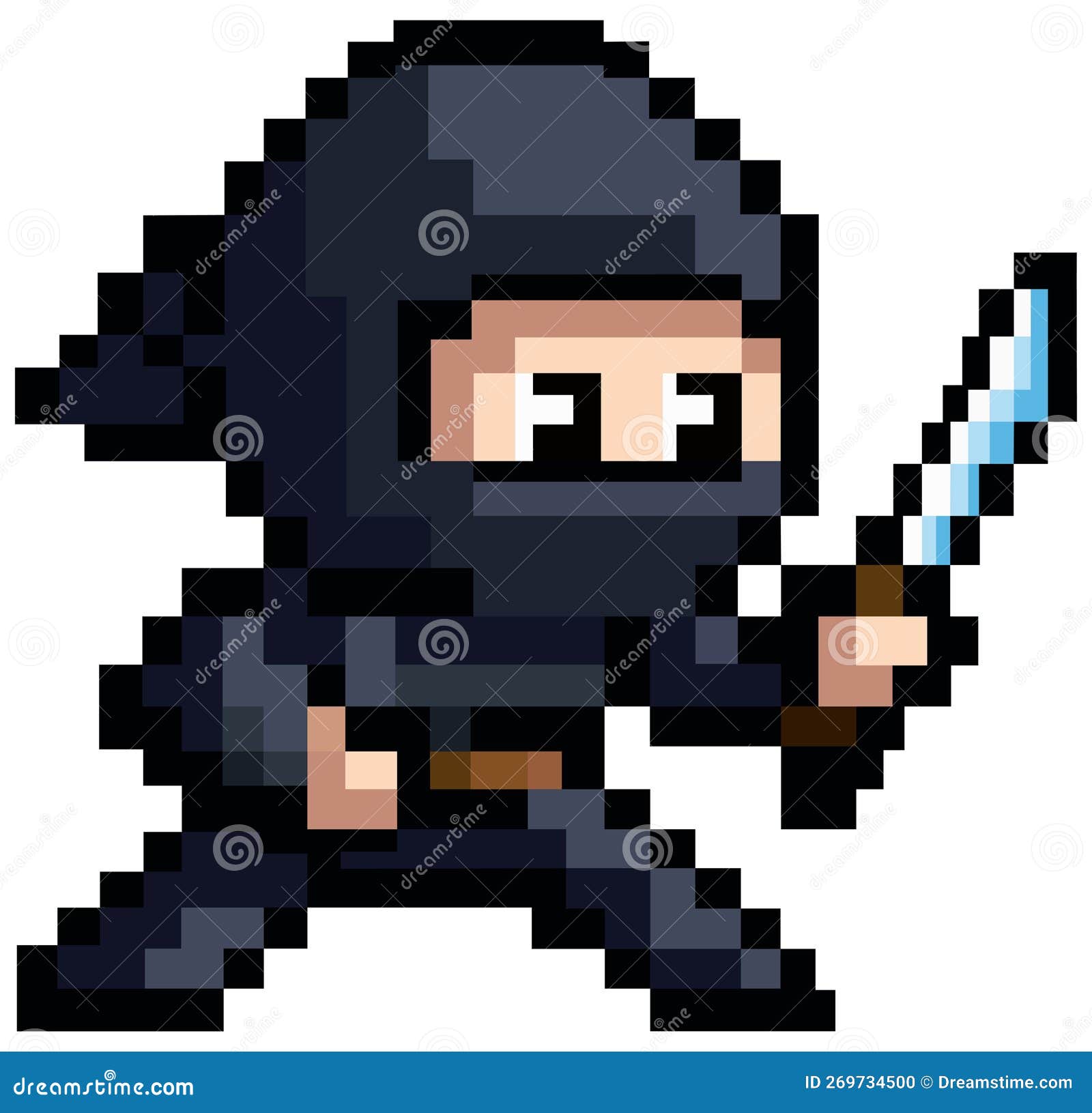 Pixel Art Ninja Character . Cute Cartoon Mascot Logo Icon Illustration ...