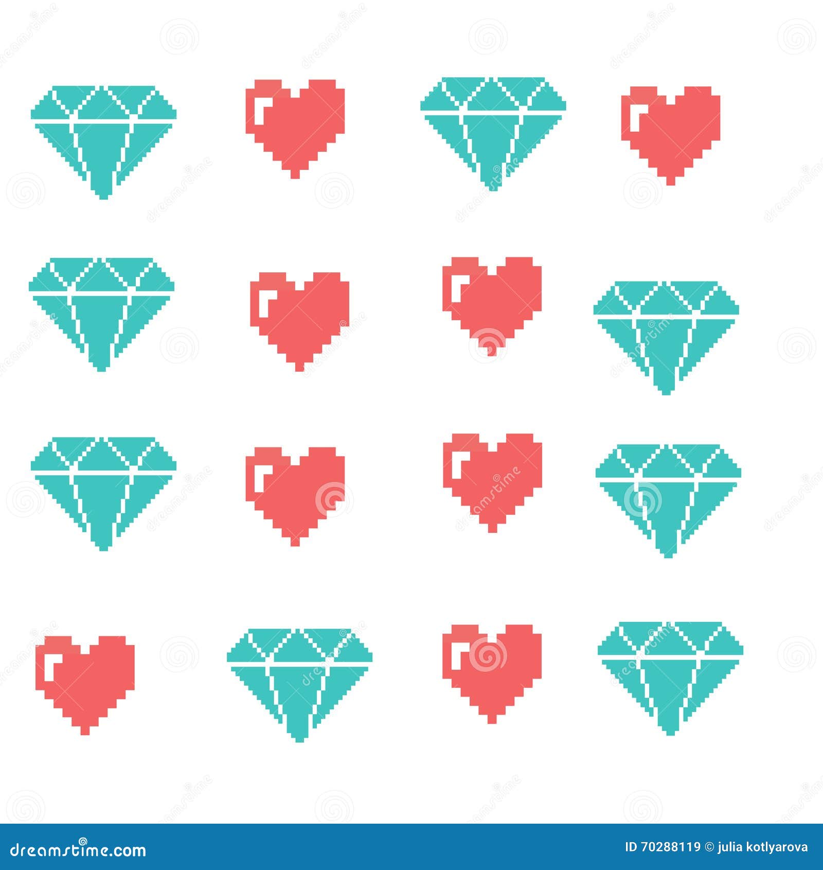 Pixel Art 8 Bit Objects Seamless Pattern. Retro Game Assets. Set Of ...