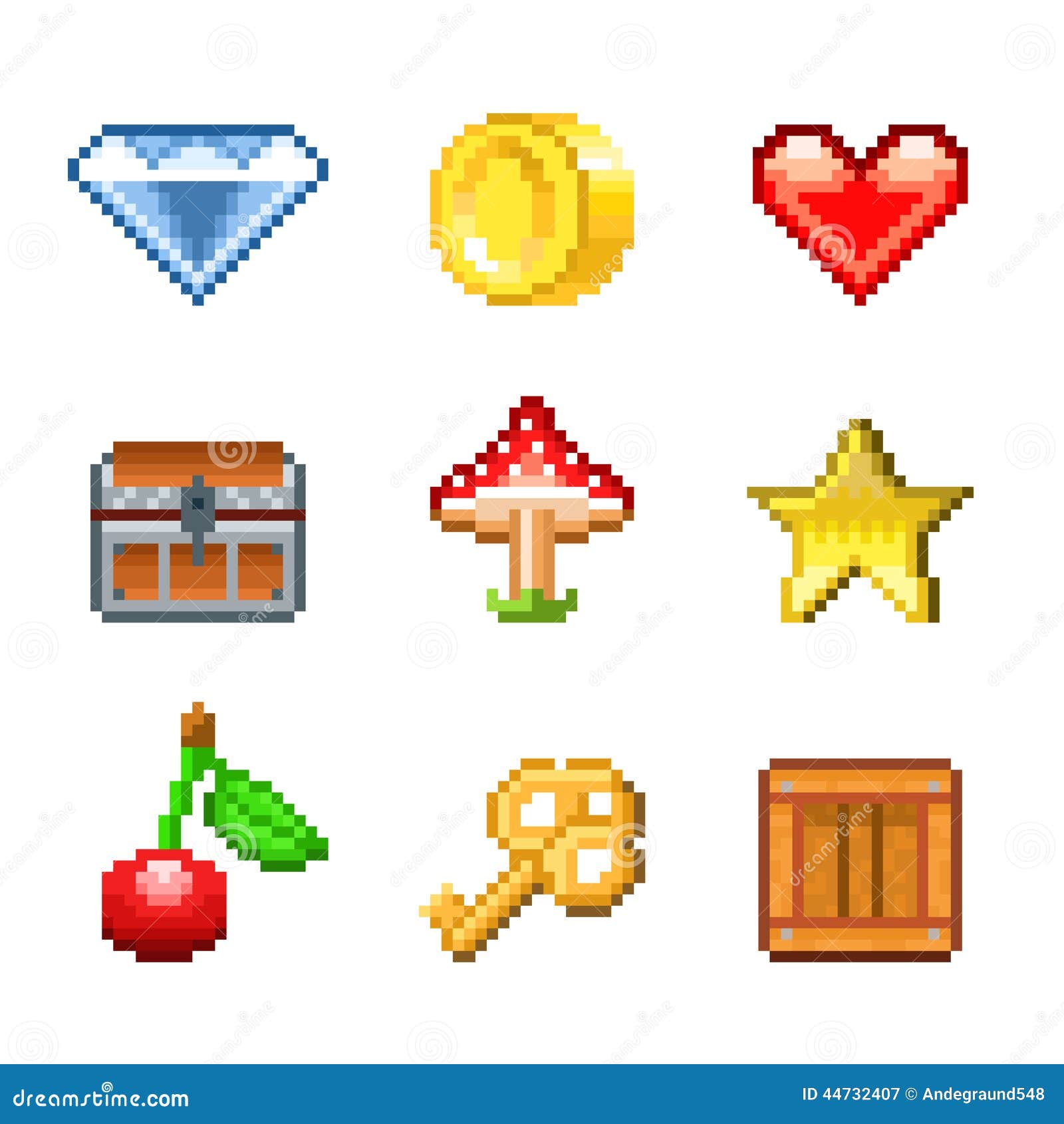 Pixel Objects for Games Icons Vector Set Stock Vector - Illustration of ...