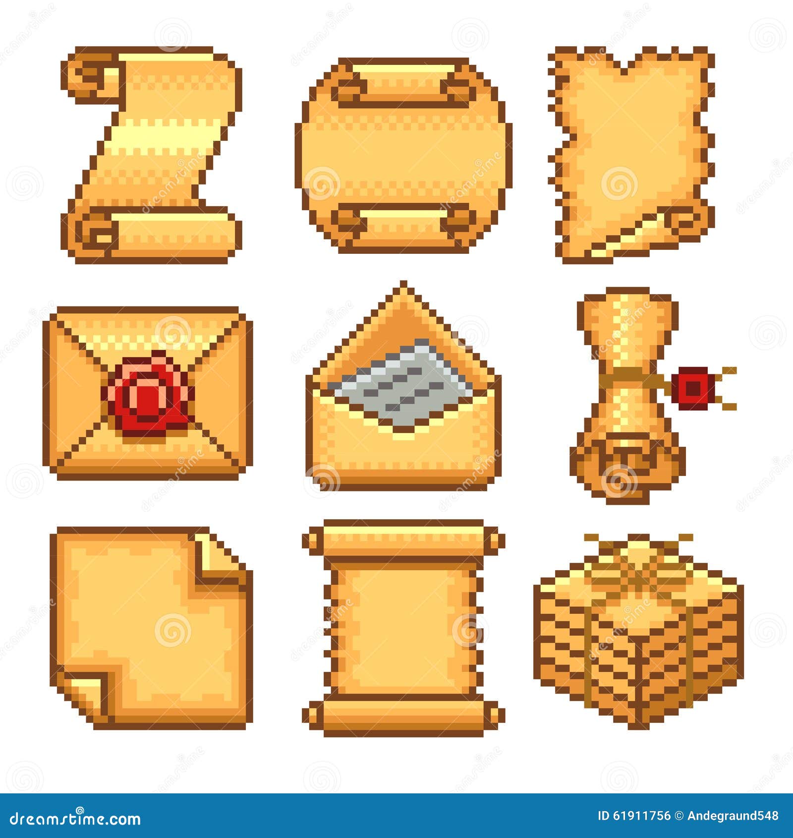 Pixel Paper Scrolls Icons Vector Set Stock Vector - Illustration of ...