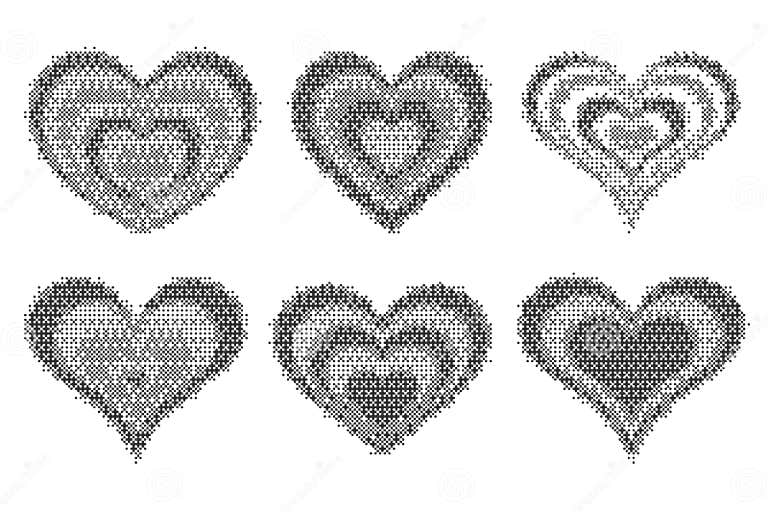 Pixel Pattern Hearts. Bitmap Dotted Texture Symbols of Love. Vector ...