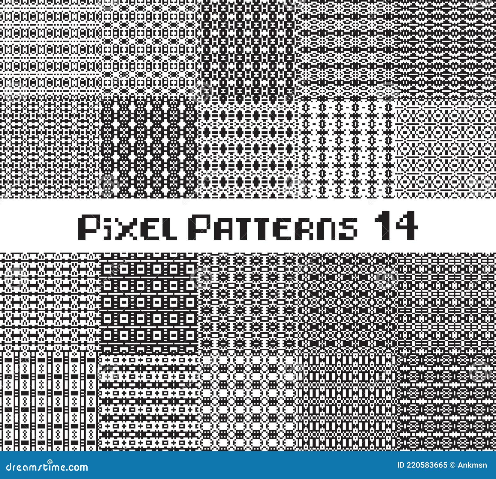 Pixel Pattern Seamless, Black and White Color. Patterns Set in Retro ...