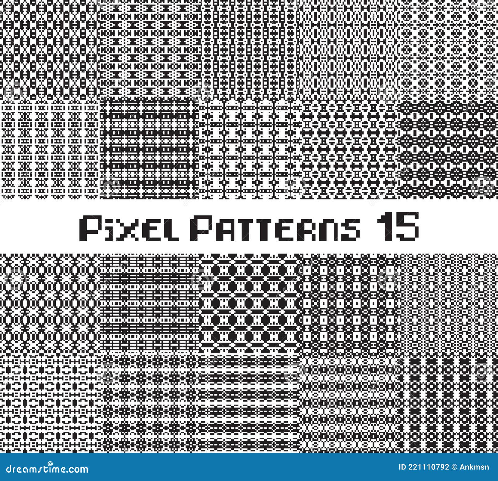 Pixel Pattern Seamless, Black and White Color. Patterns Set in Retro ...