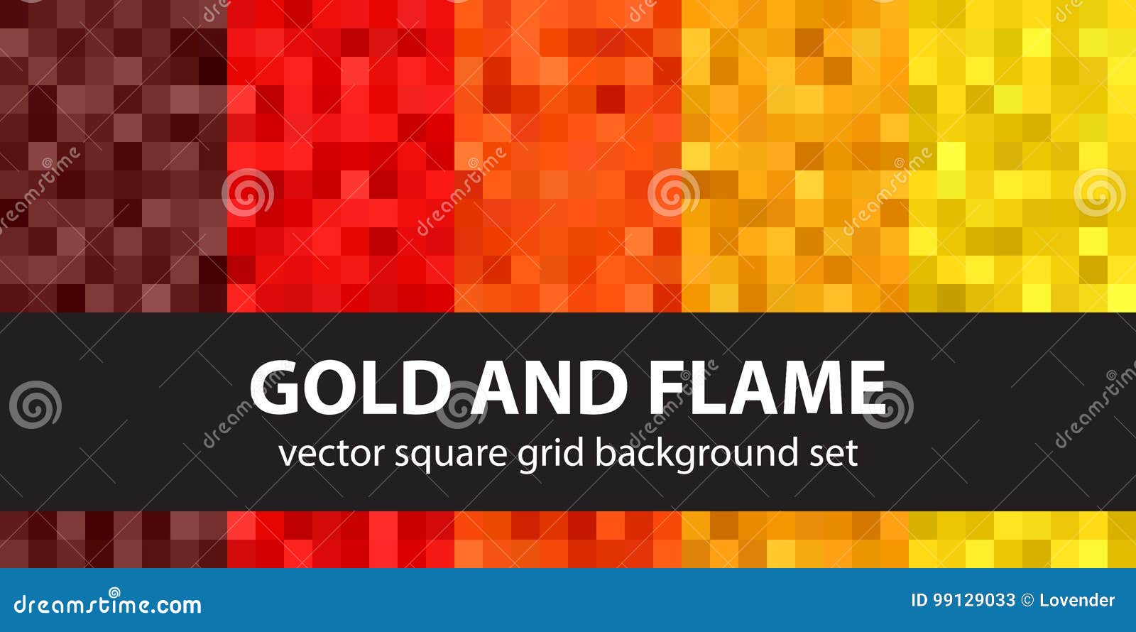 Pixel Pattern Set Gold and Flame. Vector Seamless Pixel Art Back Stock ...