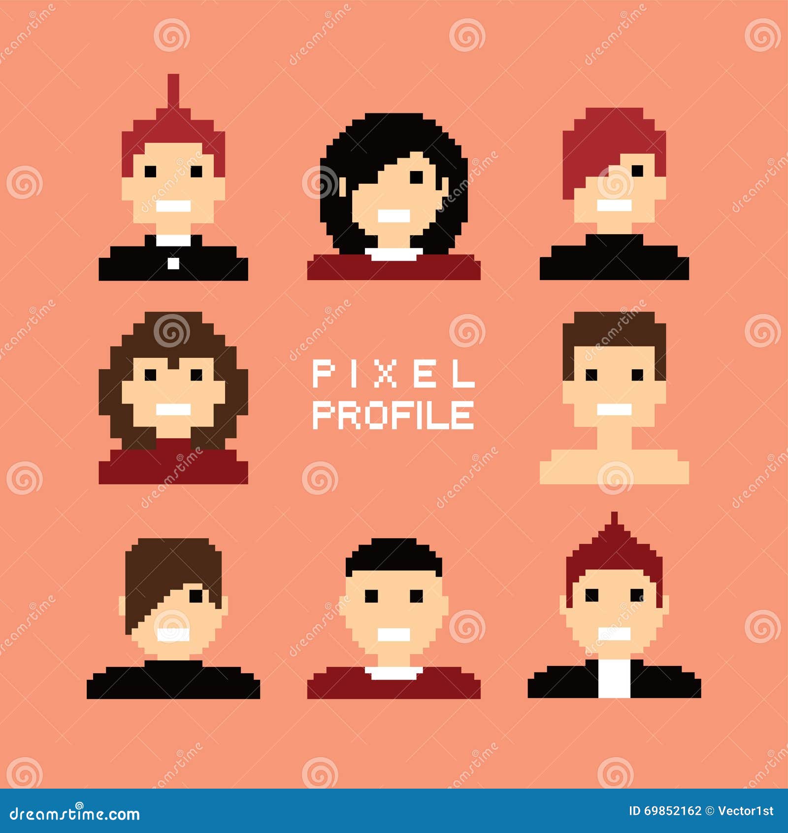 Pixel people avatar set stock vector. Illustration of person - 69852162