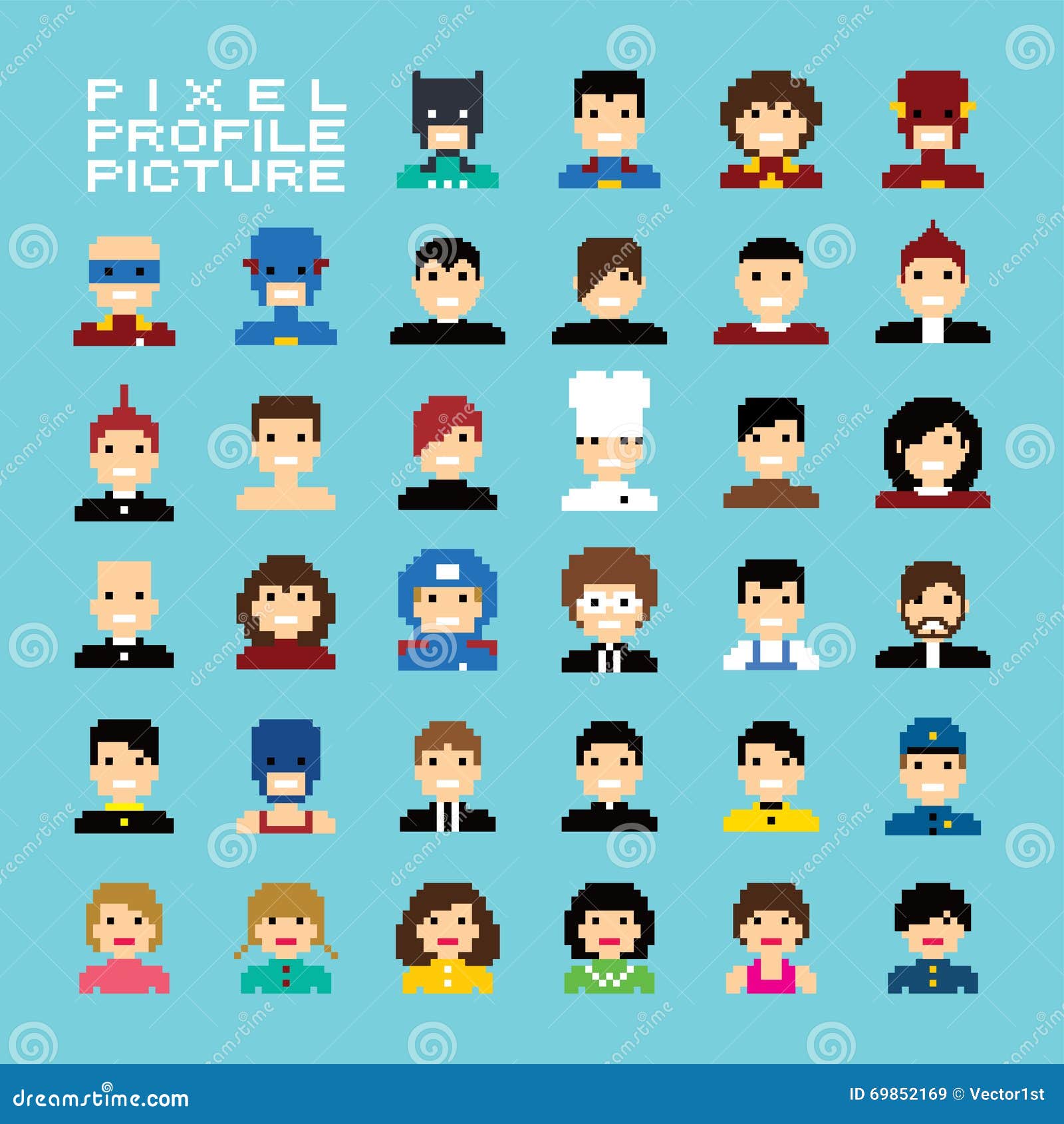 Pixel people avatar set stock vector. Illustration of character - 69852169