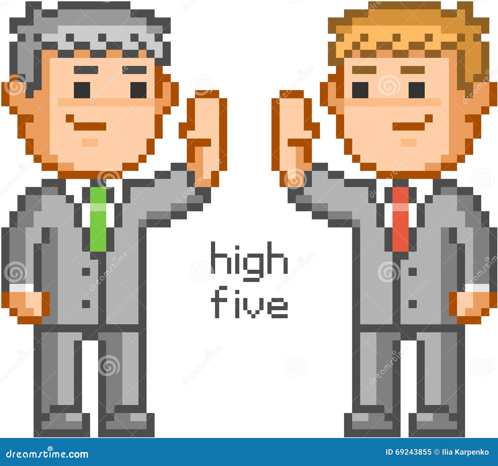 Pixel People and Friendly High Five Stock Illustration - Illustration ...