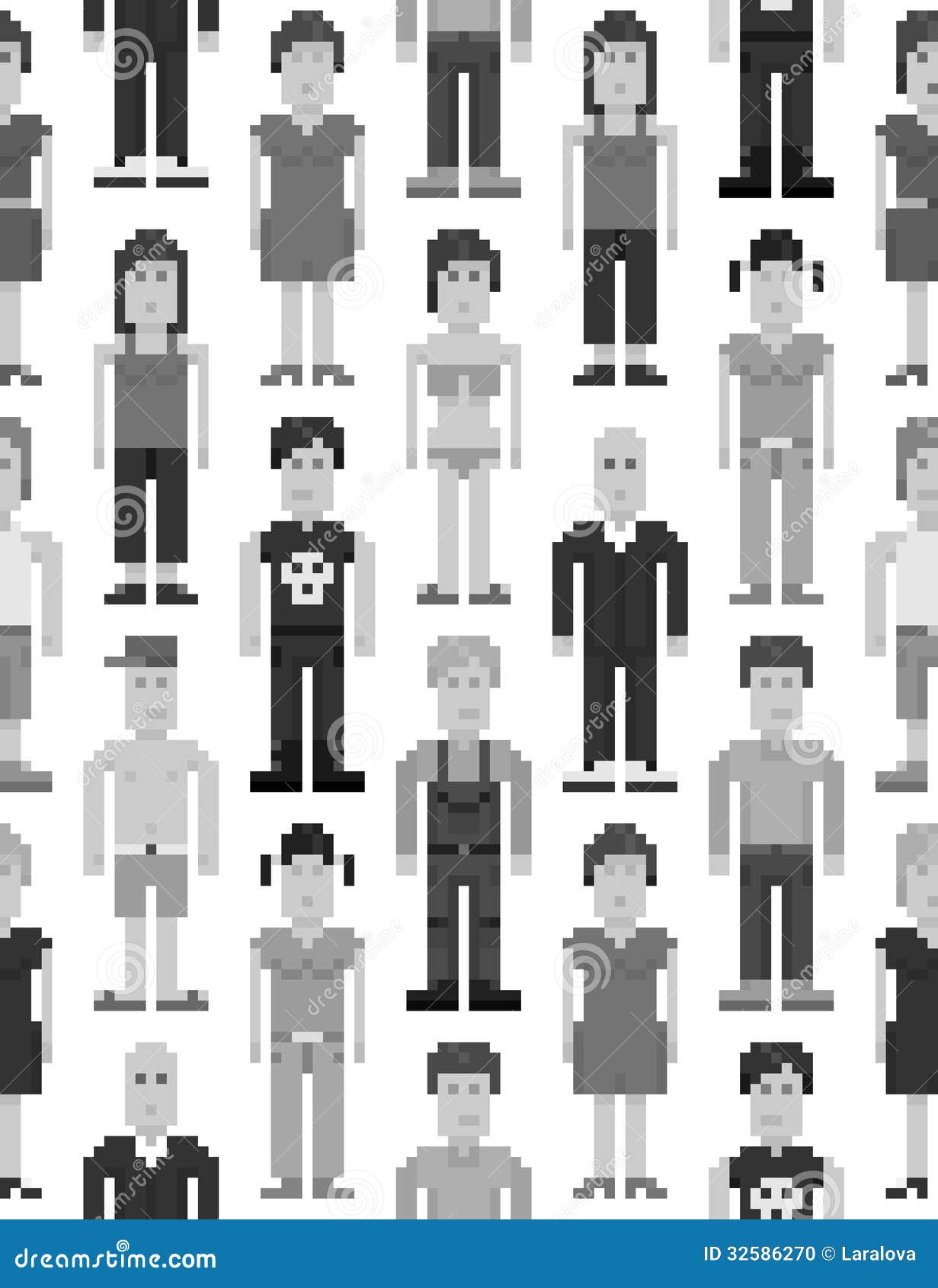 Pixel People Seamless Pattern Stock Vector - Illustration of clothes ...