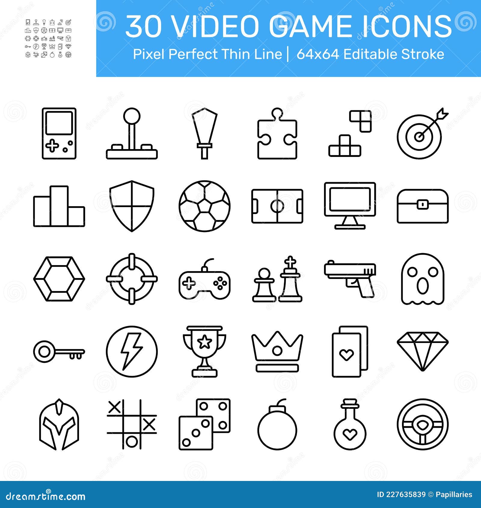 Pixel Perfect Black Thin Line Icon Set of a Video Game. Editable Stroke ...