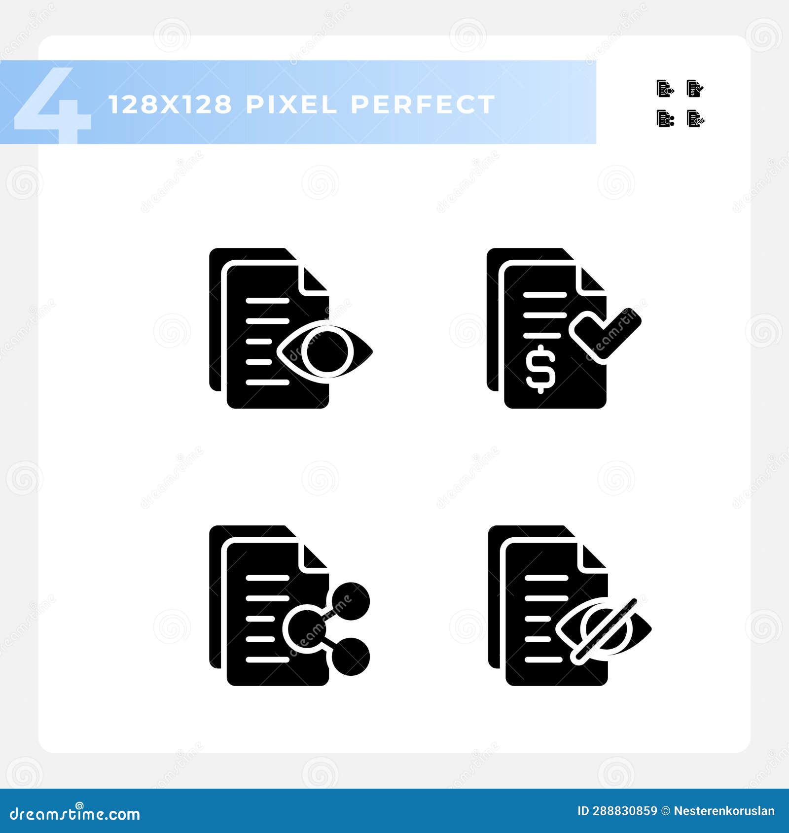 Pixel Perfect Glyph Style Document Icons Set Stock Illustration ...