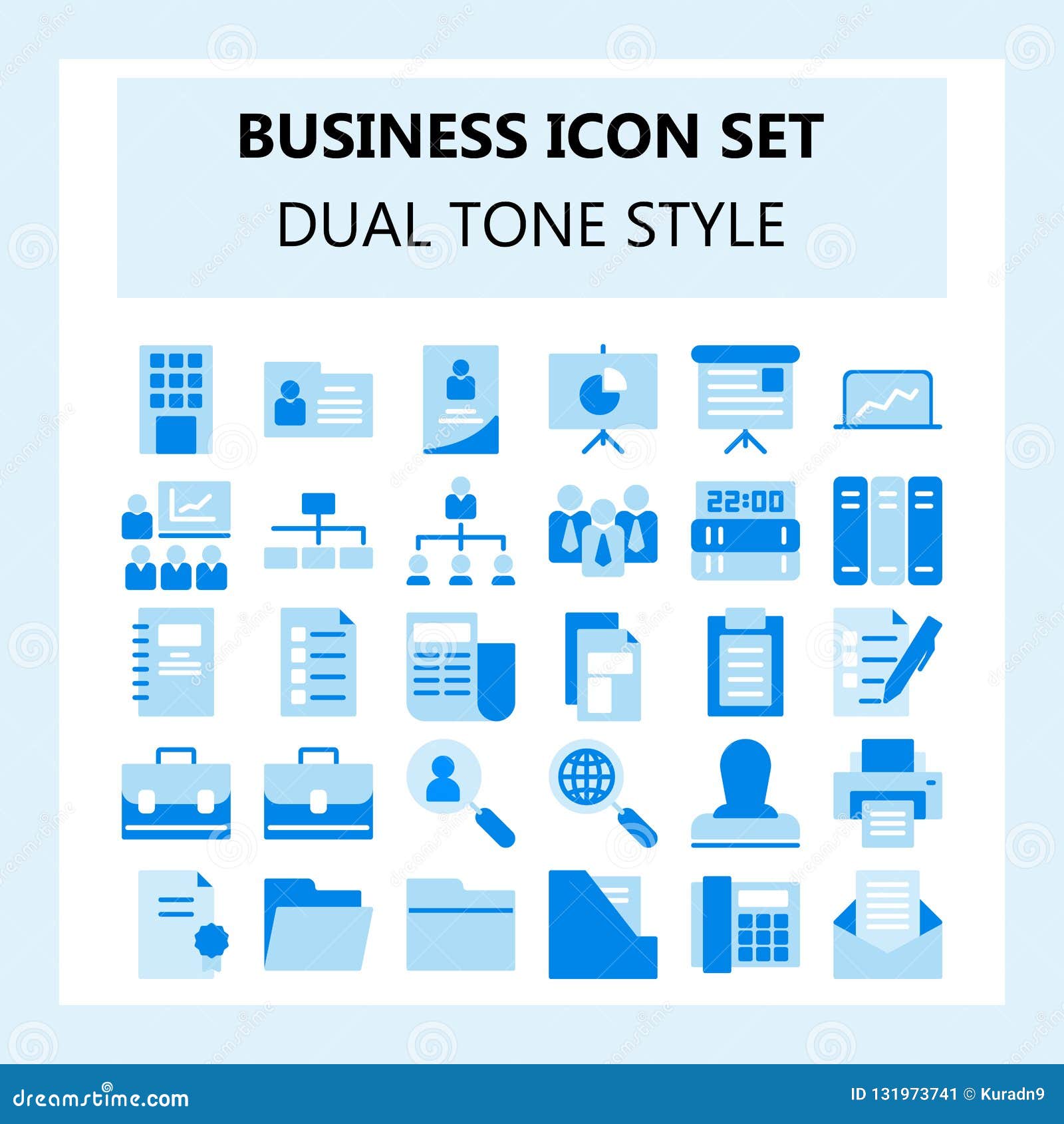 Set of 30 Business and Office Icon, Flat Style with Dual Tone Color ...