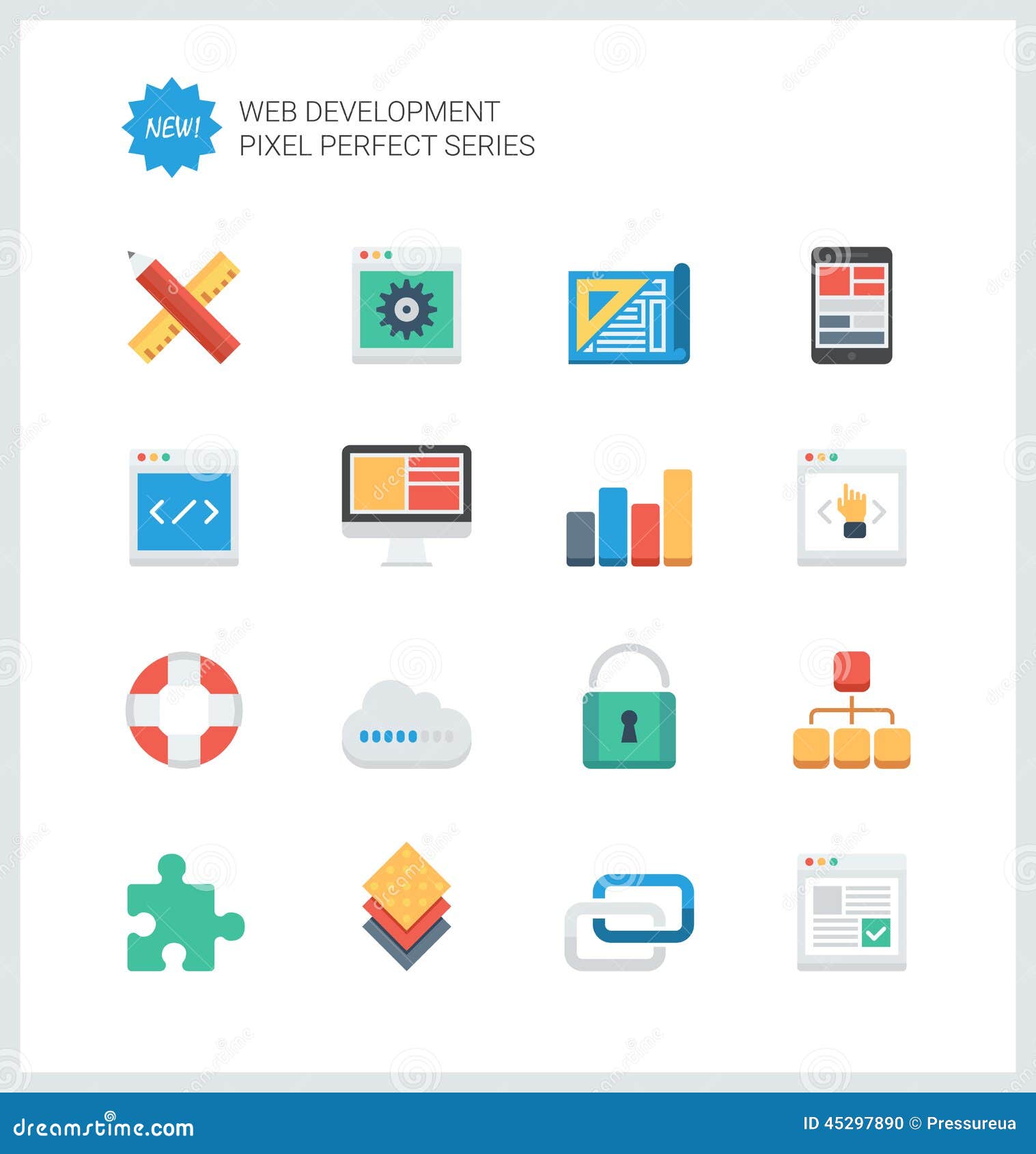 Pixel Perfect Web Development Flat Icons Stock Vector - Illustration of ...