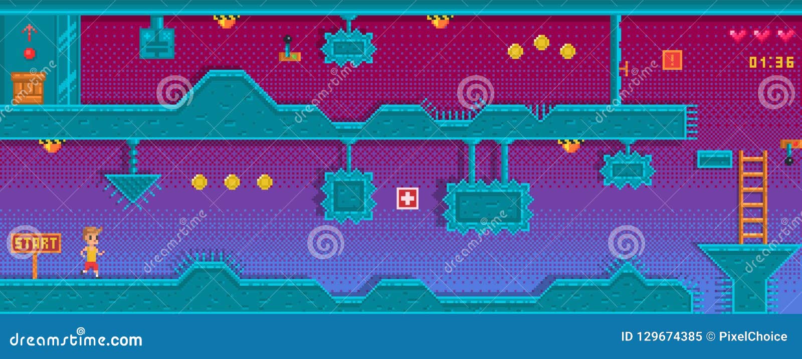 Pixel Platformer with Different Obstruction. Background for Game ...