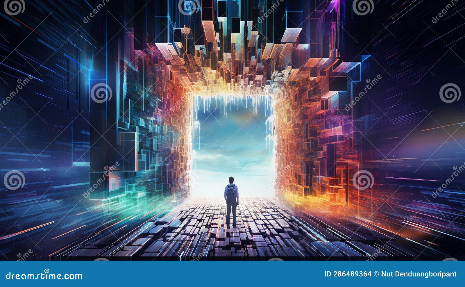 Pixel Portal: Gateway To the Digital Imagination Stock Illustration ...
