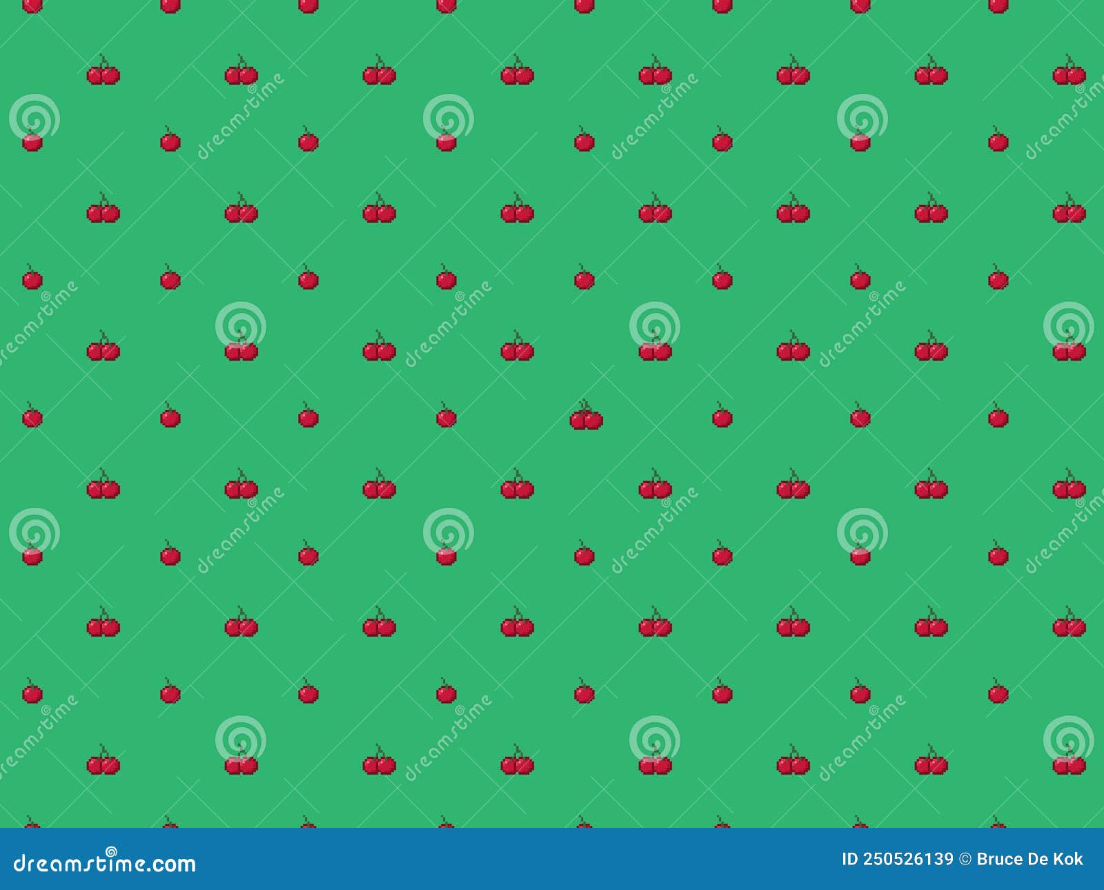 Pixel Red Cherry on Green Background - High Res 8 Bit Seamless Pattern ...