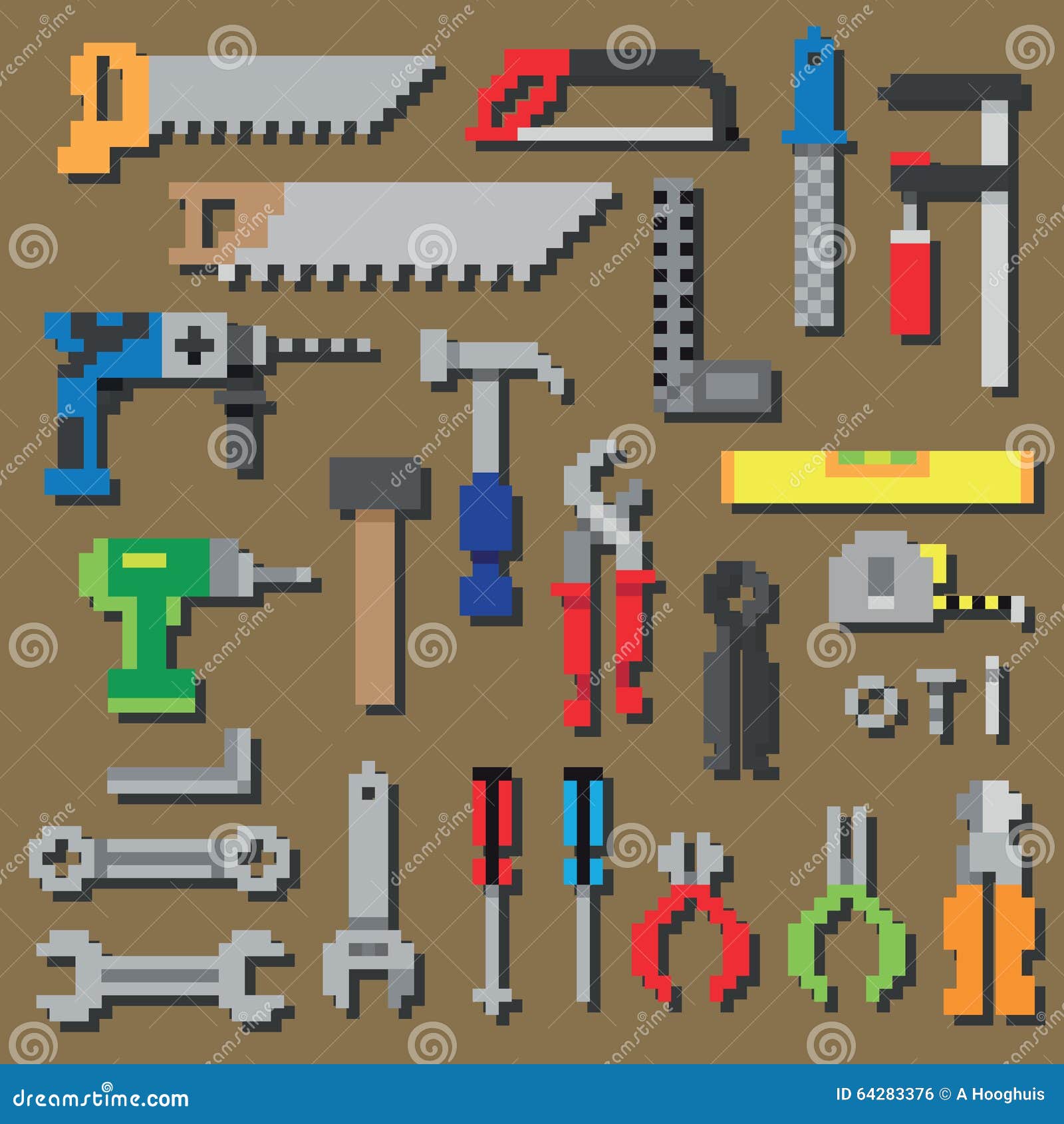 Pixel Repair And Construction Working Tools Pixel Icon Set In Vector ...