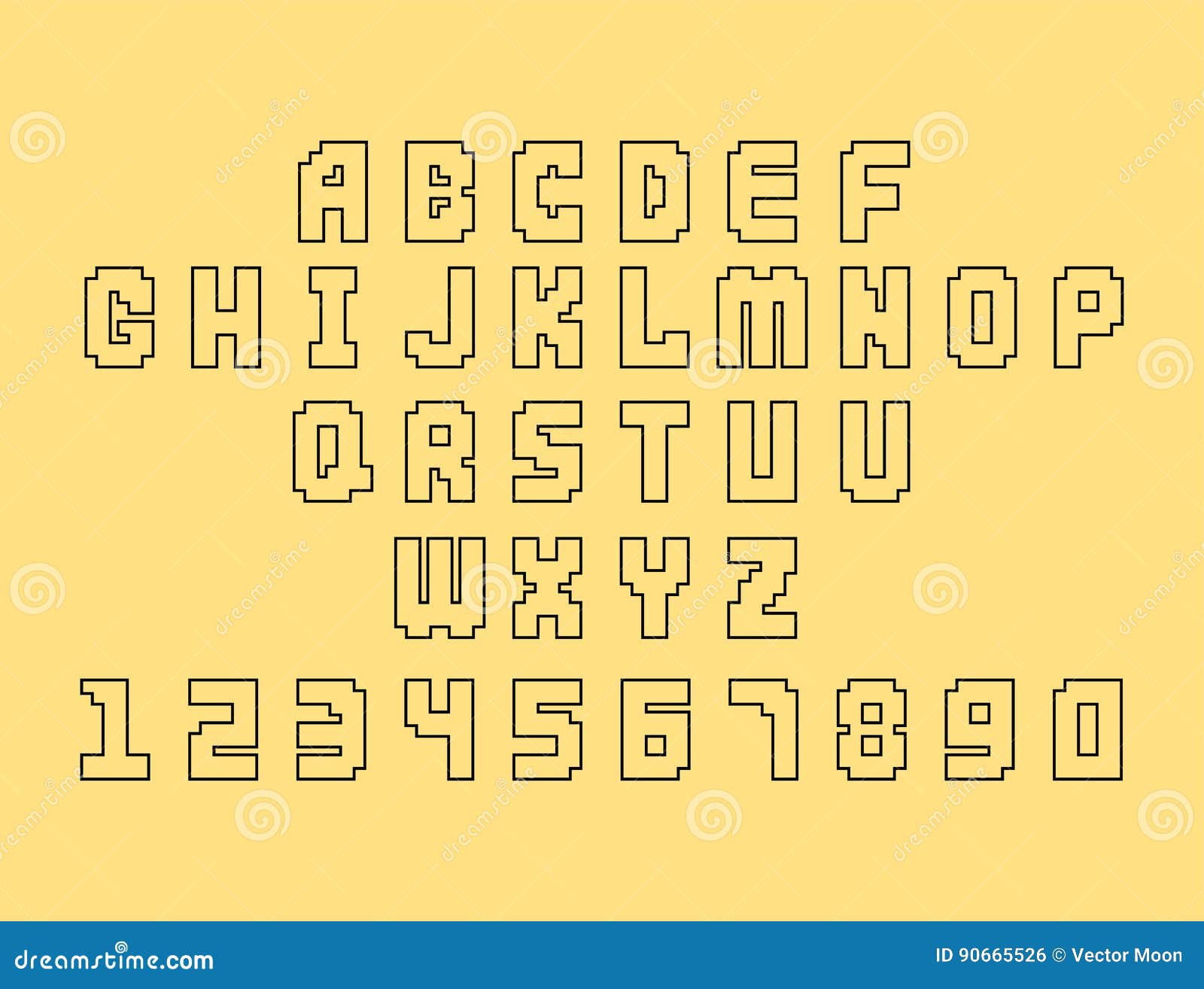 Pixel Retro Font Video Computer Game Design 8 Bit Letters Numbers ...