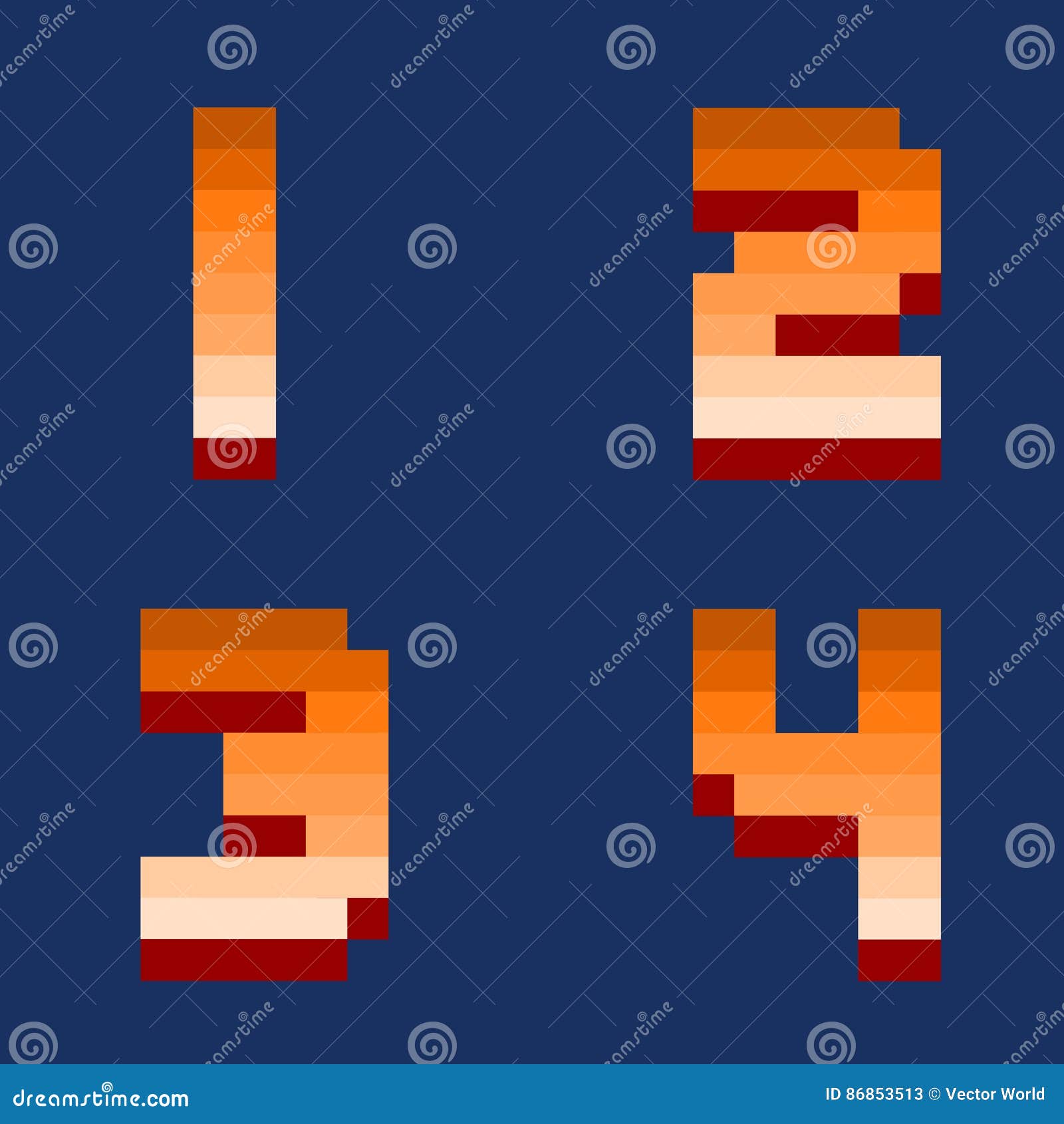 Pixel Retro Numbers Computer Game Design Vector Illustration Stock ...
