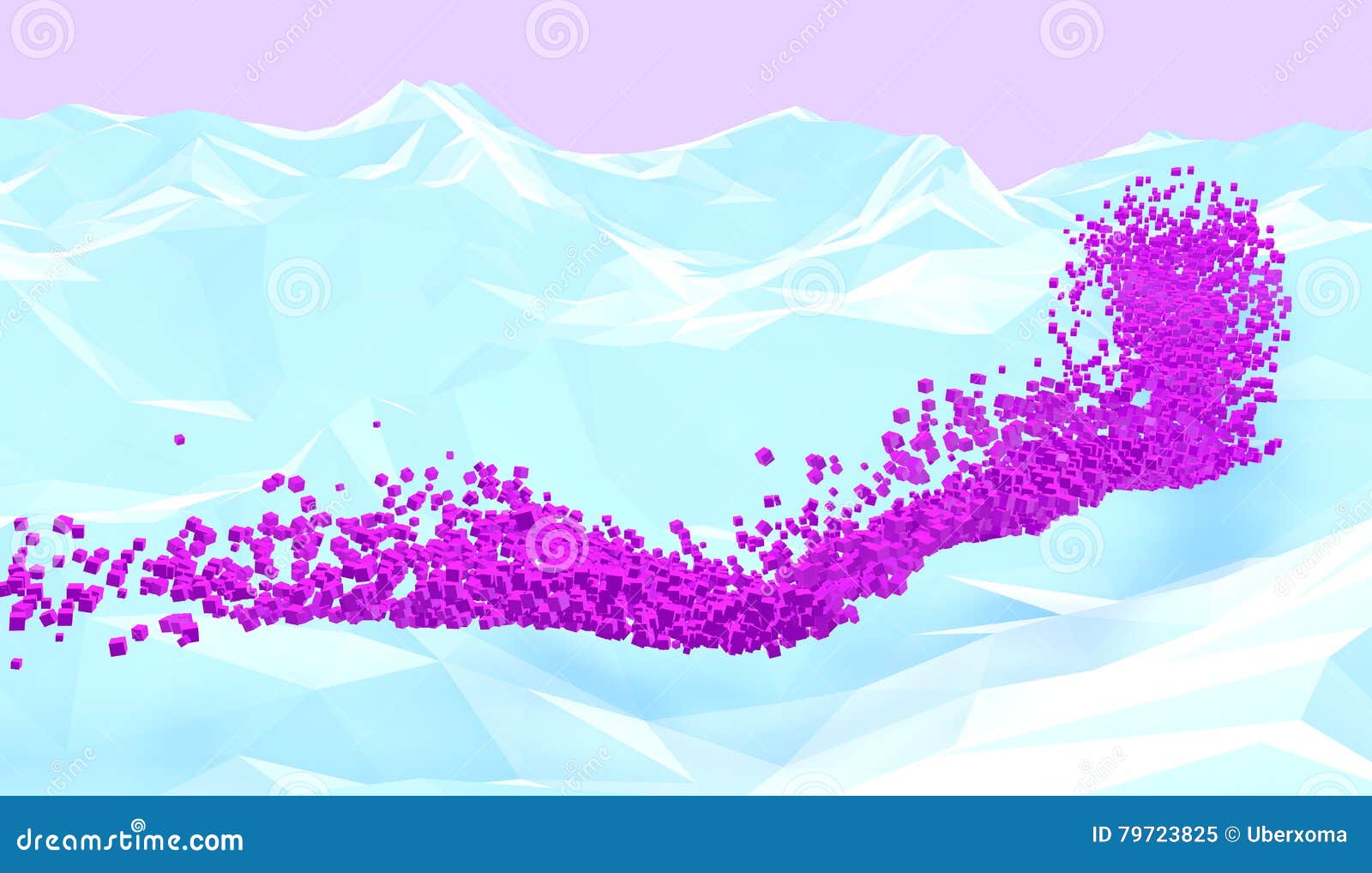 Pixel River. Abstract Background with White Polygonal Mountains and ...