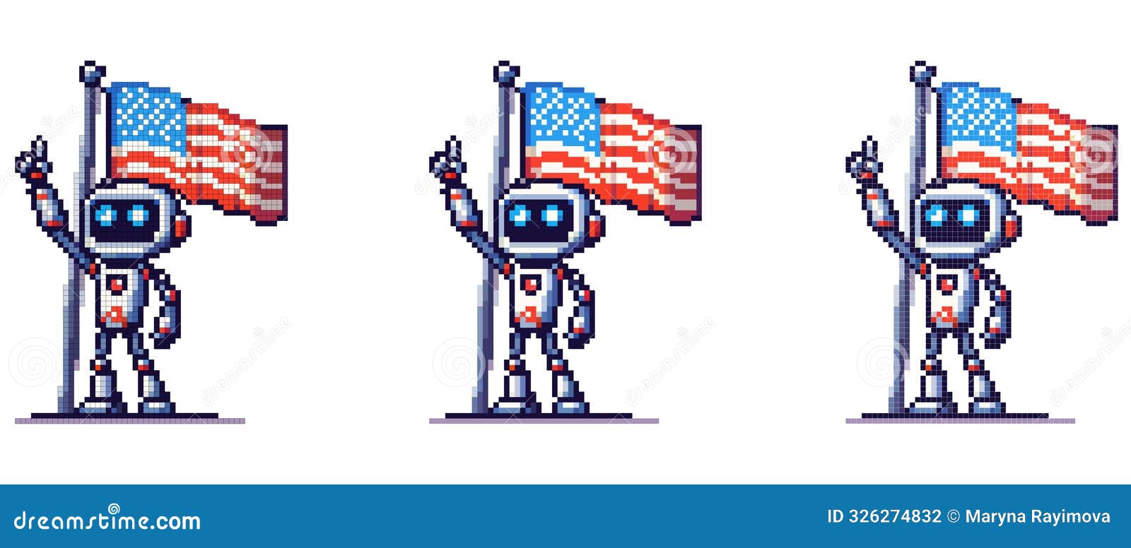 Pixel Robot with a Flag. Illustrates Technology, Robotics and Identity ...