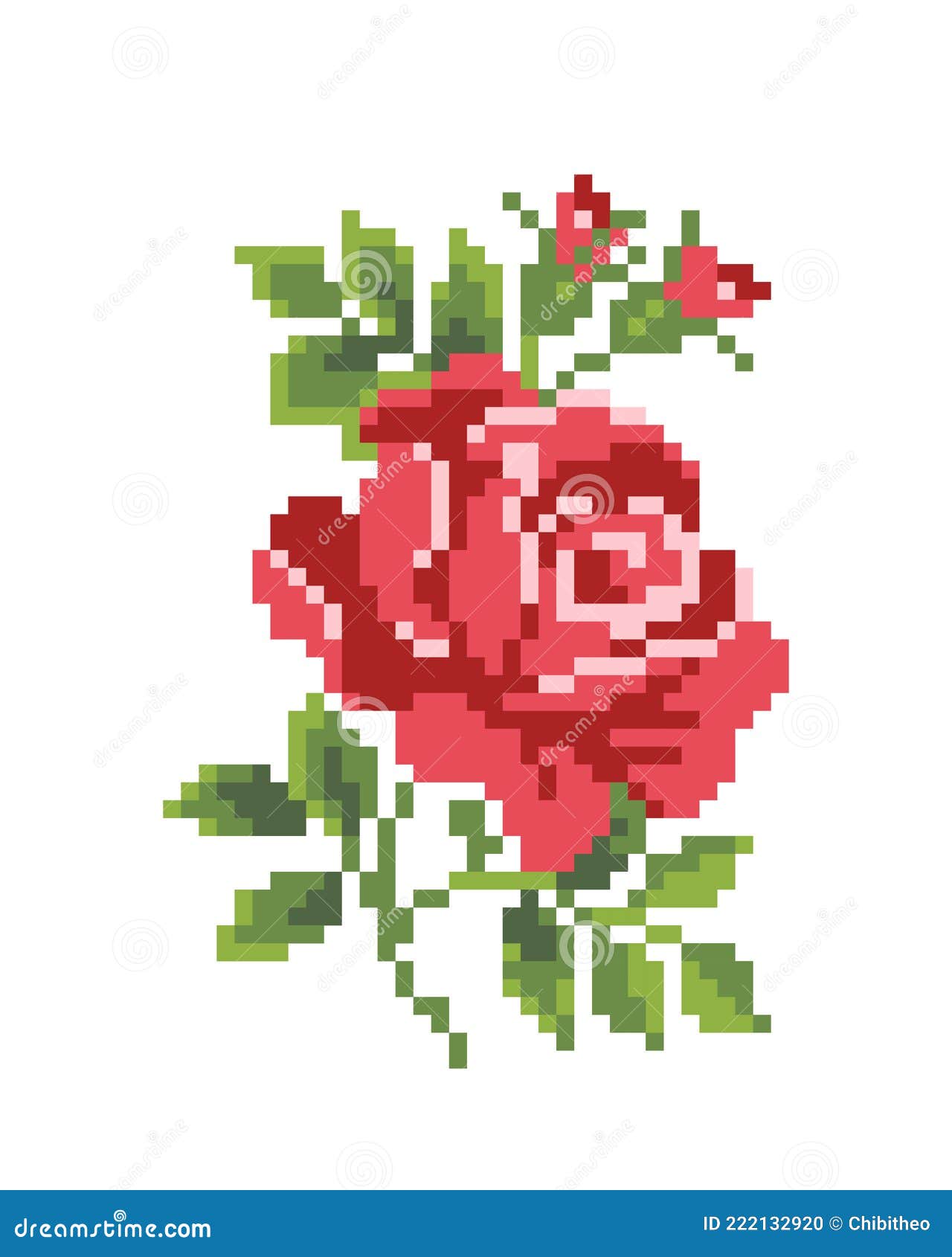 Pixel Art Red Rose Flower Cartoon Vector | CartoonDealer.com #134452963