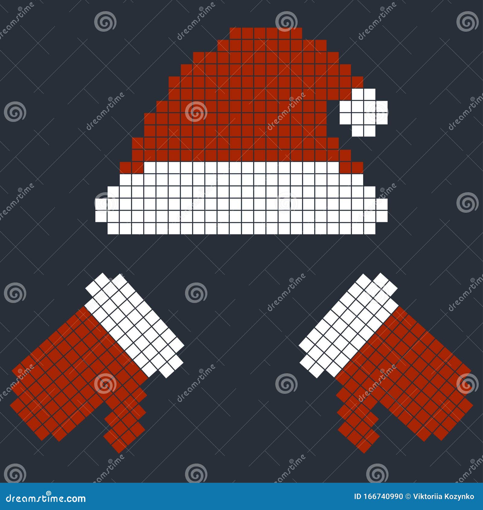 Pixel Santa Hat and Mittens.Pixel Art. Vector Illustration for Games ...