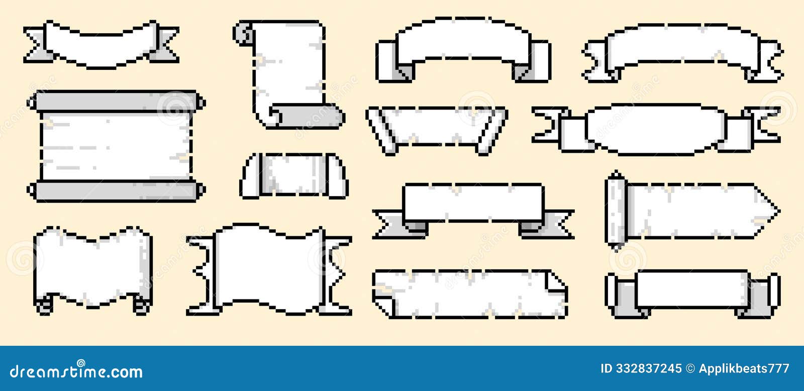 Pixel Scroll Frame. Retro Video Game Asset Scroll Frames, Blank Ancient ...