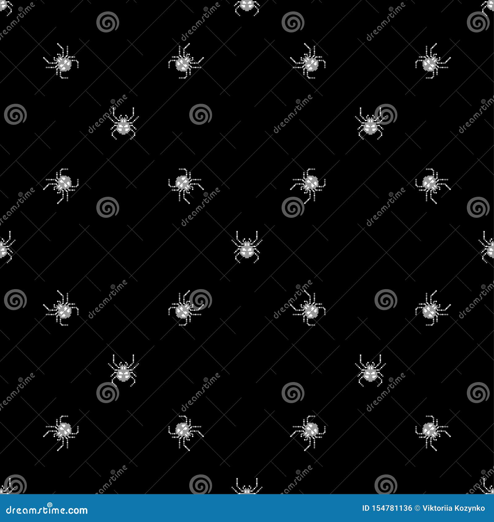 Pixel Seamless Pattern with 8 Bit Spider. Vector Illustration Stock ...