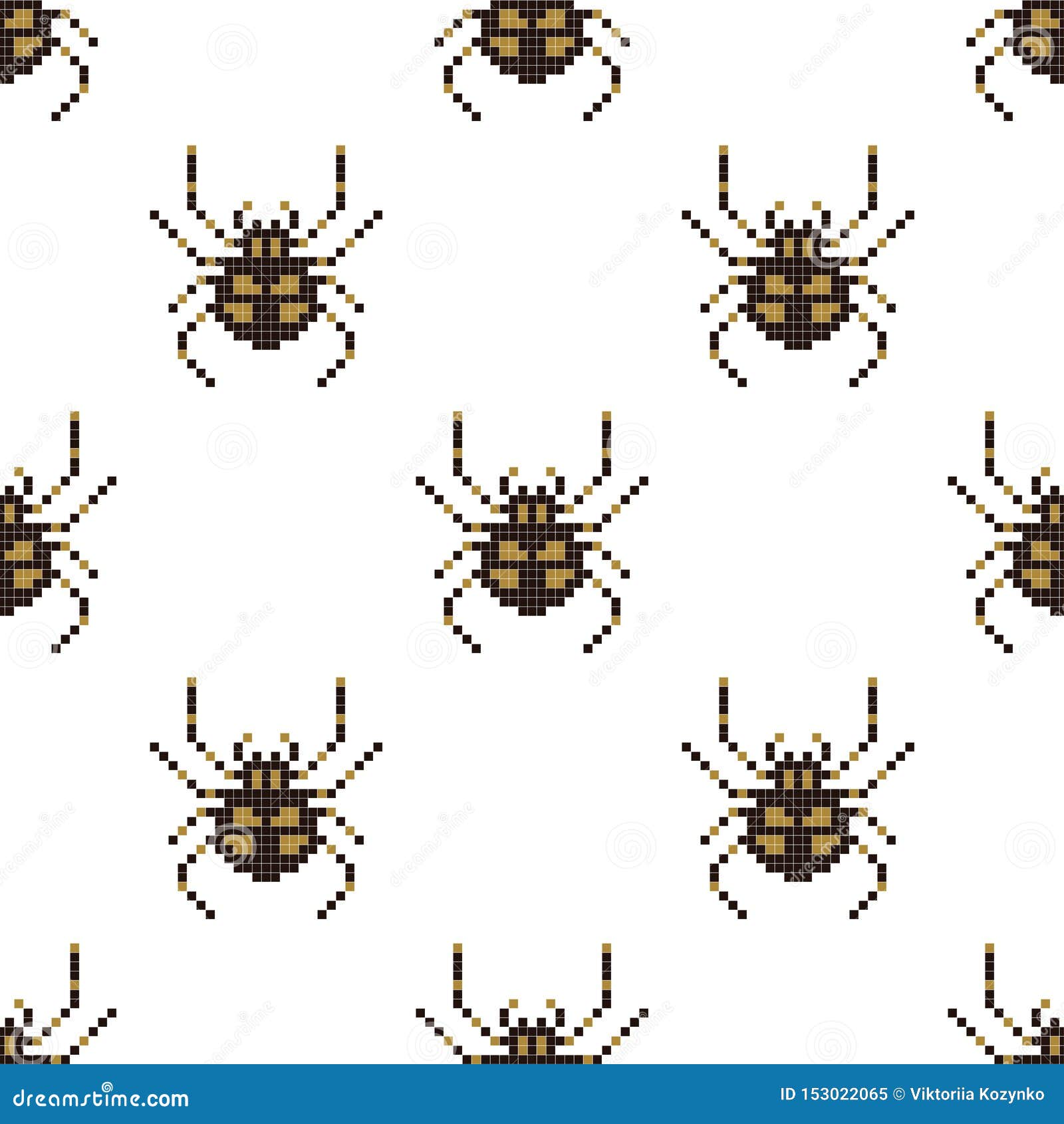 Pixel Seamless Pattern with 8 Bit Spider. Vector Illustration Stock ...