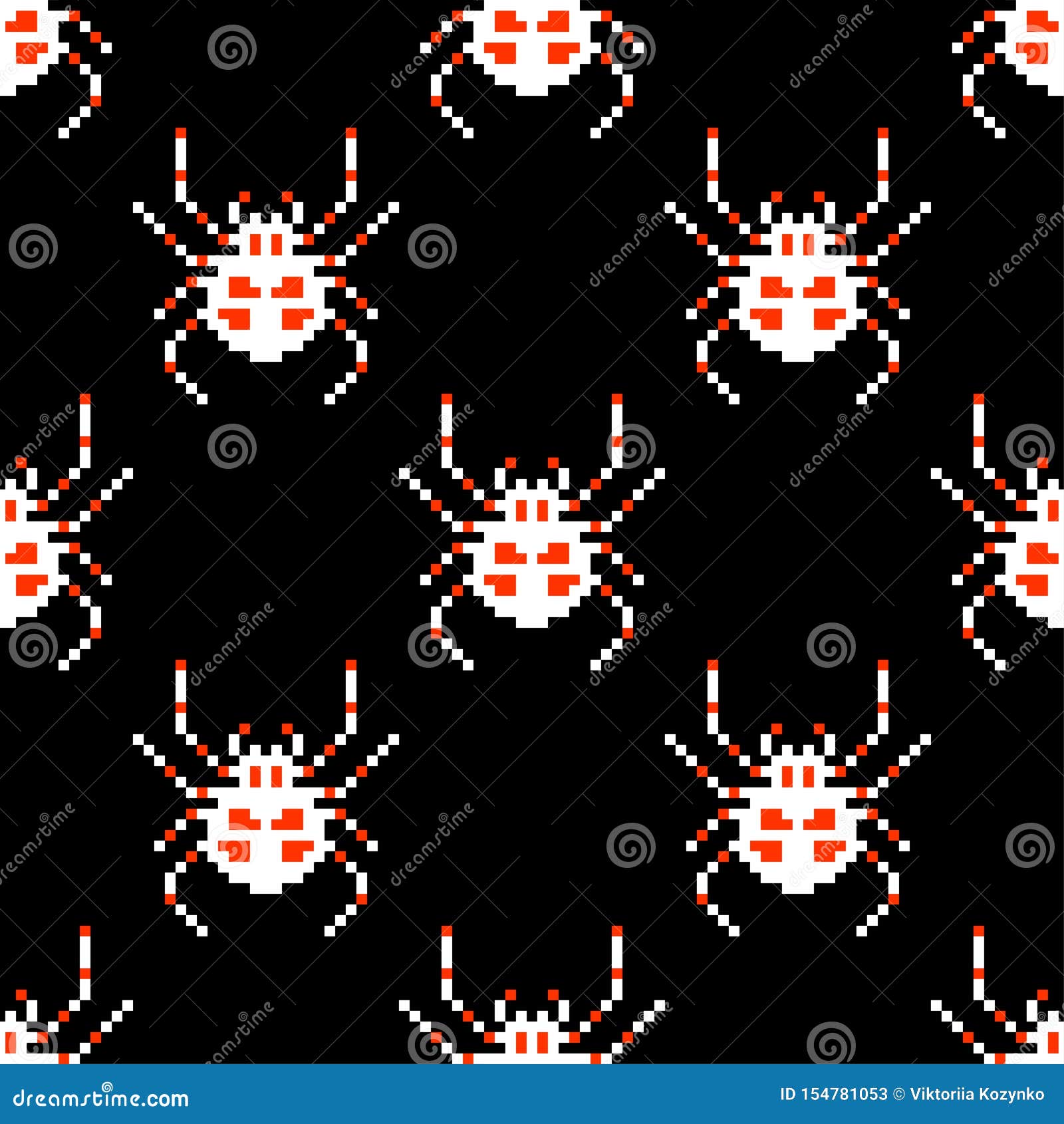 Pixel Seamless Pattern with 8 Bit Spider. Vector Illustration Stock ...