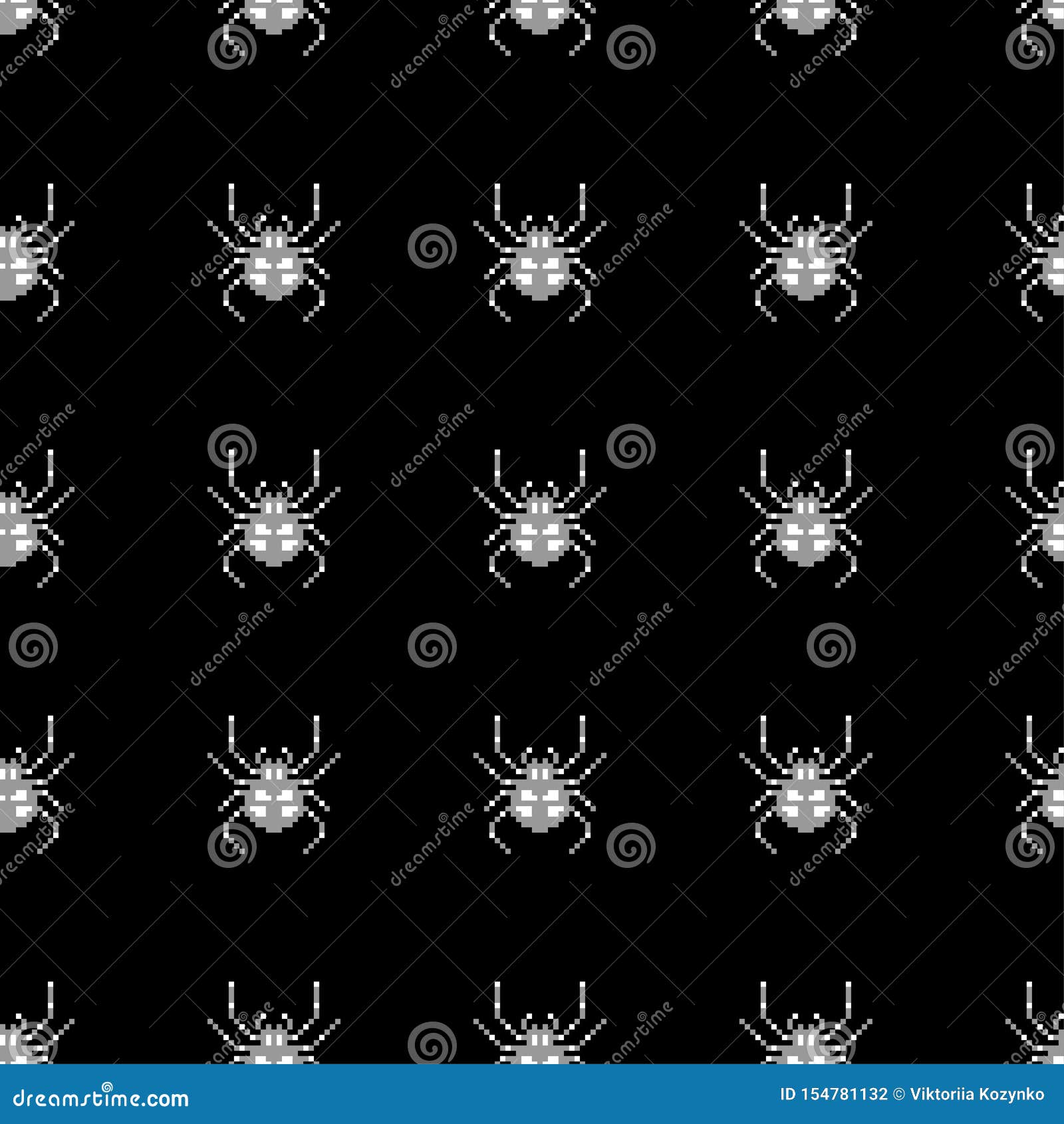 Pixel Seamless Pattern with 8 Bit Spider. Vector Illustration Stock ...