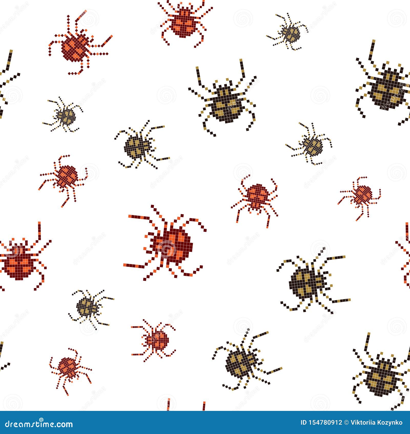 Pixel Seamless Pattern with 8 Bit Spider. Vector Illustration Stock ...