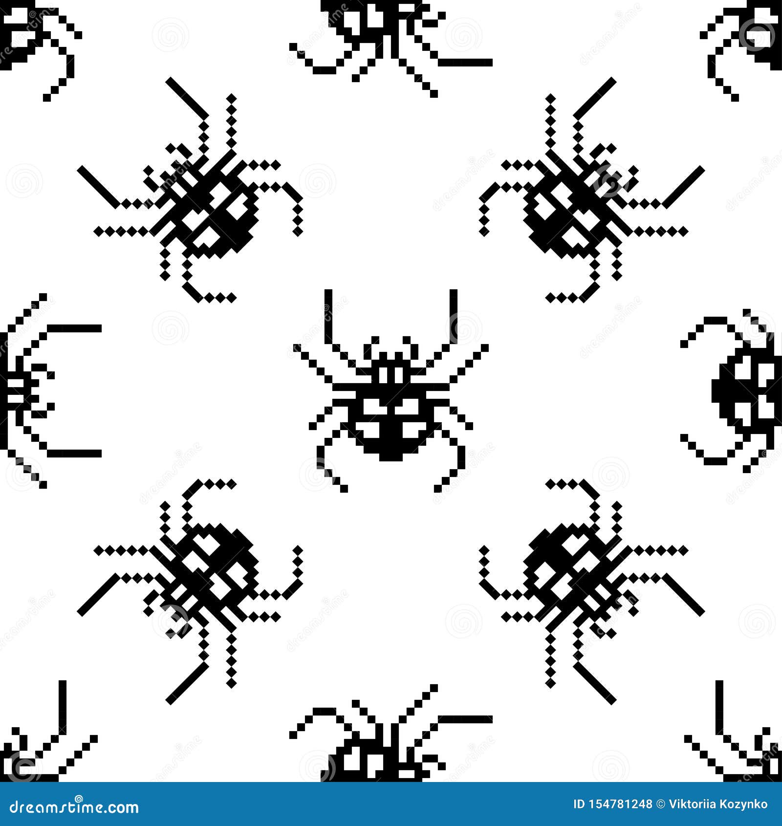 Pixel Seamless Pattern with 8 Bit Spider. Vector Illustration Stock ...