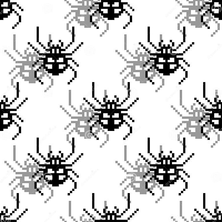 Pixel Seamless Pattern with 8 Bit Spider. Vector Illustration Stock ...