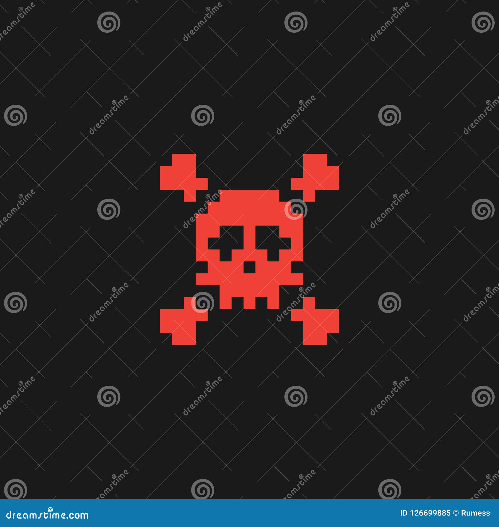 Pixel Skull Head With Blue Flame Eyes.8bit. Royalty-Free Stock Photo ...